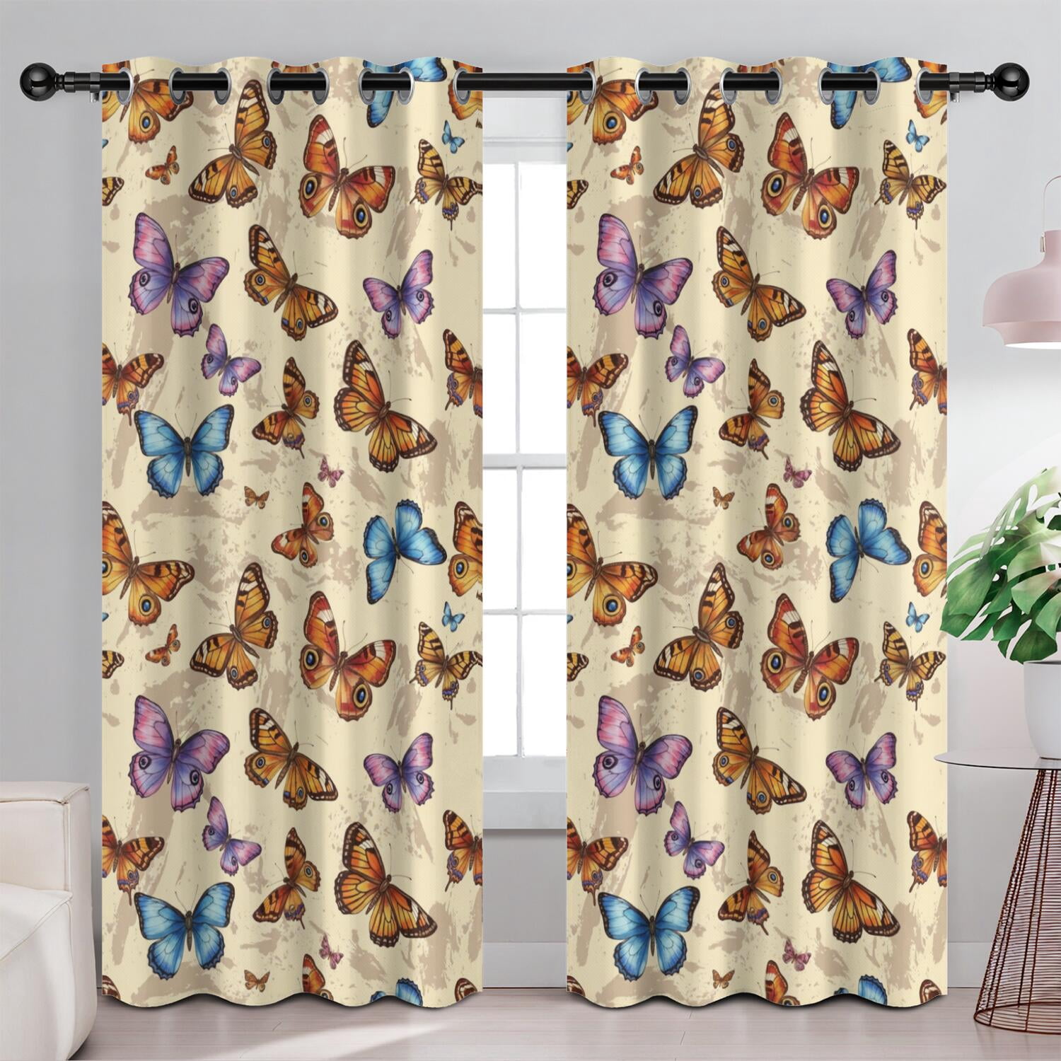 Butterfly and Monarch Orange Pattern Blackout Curtains,Triple Weaved ...