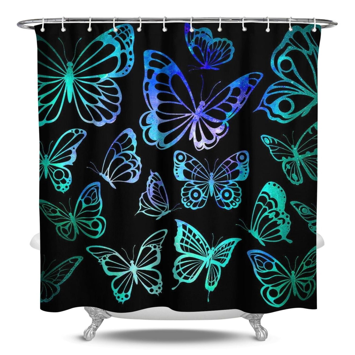 Butterfly and Moon Shower Curtain - Dreamy Night Sky Watercolor Art ...