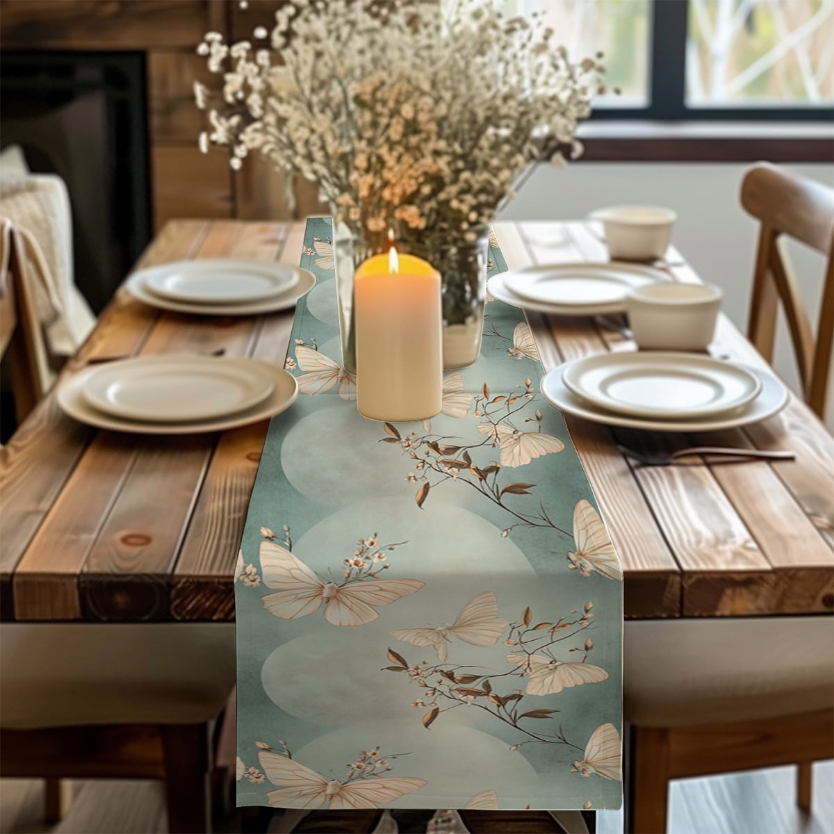 Butterfly and Moth Branches Table Runners Kitchen Table ration Washable ...