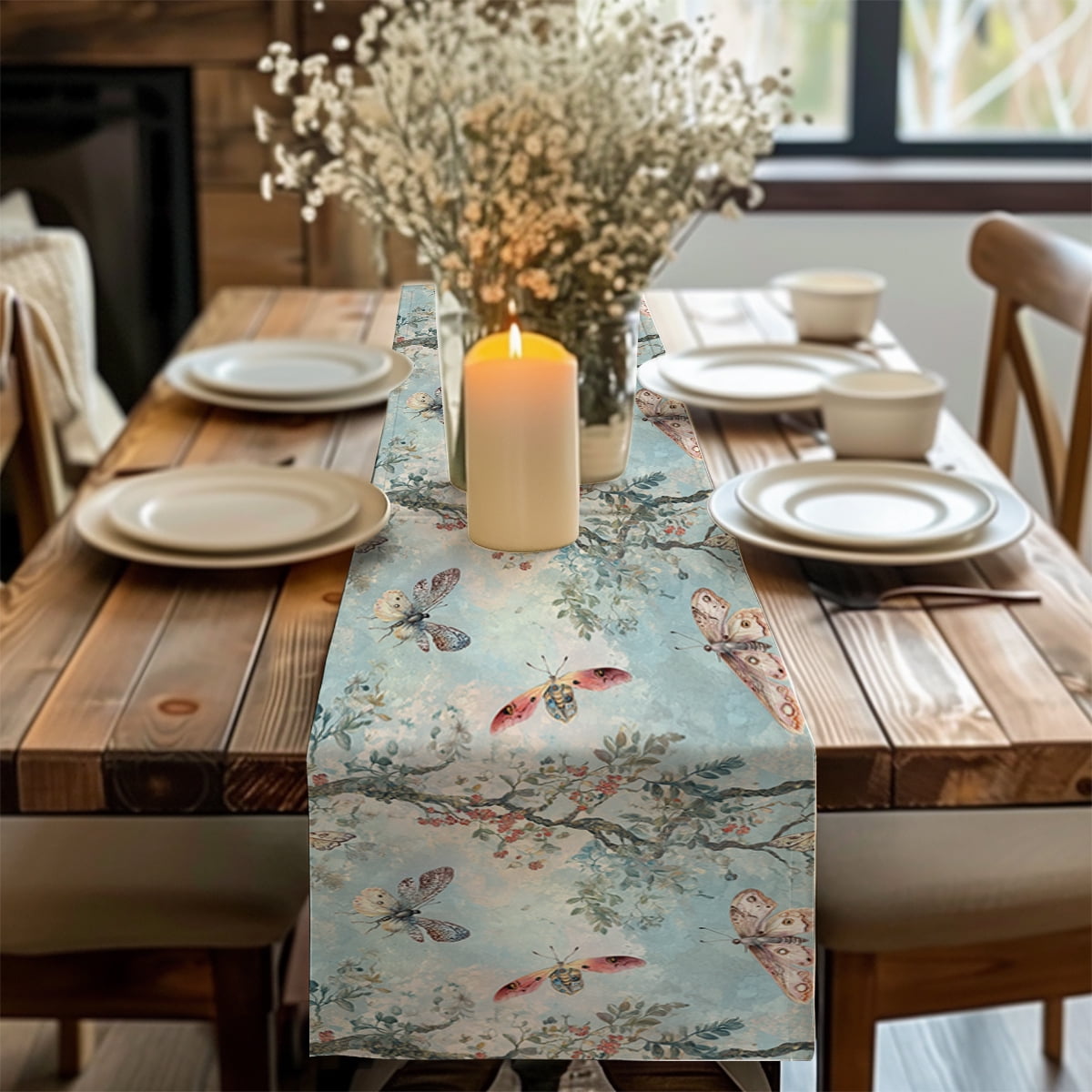 Butterfly and Moth Branches Table Runners Kitchen Table ration Washable Dining Table Runner ...