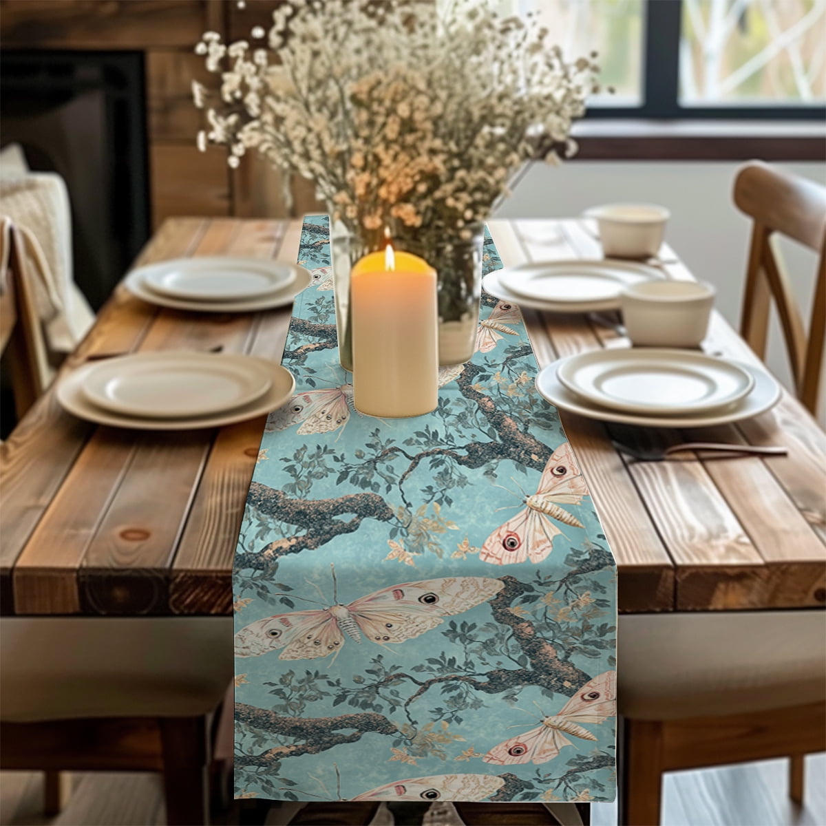 Butterfly and Moth Branches Table Runners Kitchen Table ration Washable ...