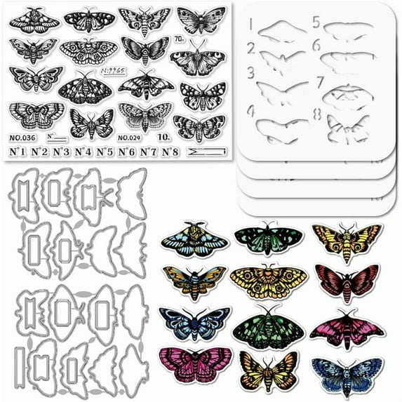Butterfly and Moth Clear Stamp Moths Cutting Die PET Paint Craft ...