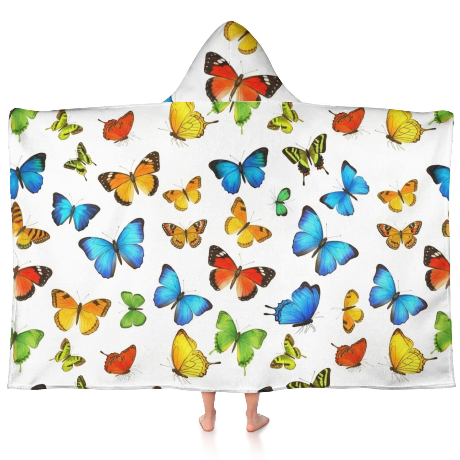 Butterfly and Multicolor White Pattern Teens Hooded Bath Towel Wrap for ...
