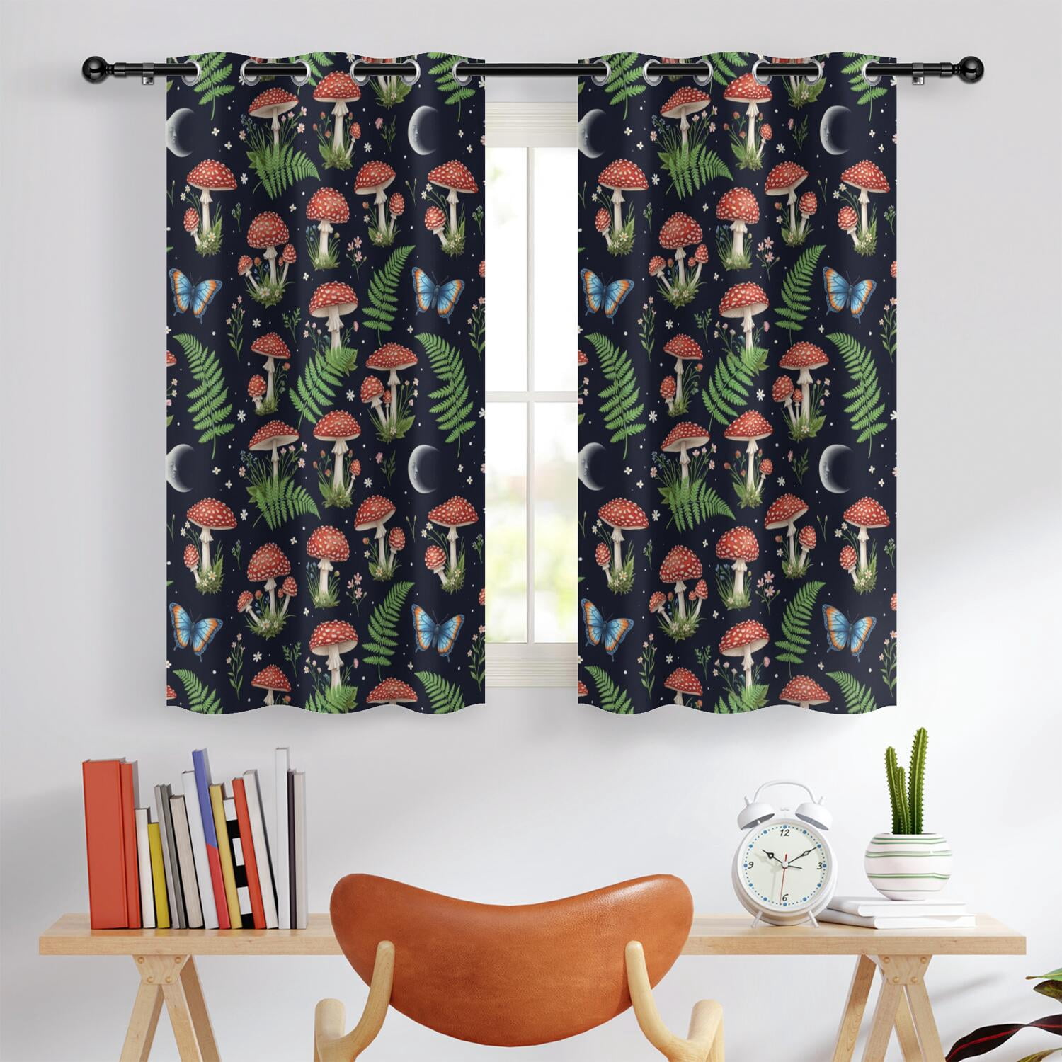 Butterfly and Mushroom Red Pattern Blackout Curtains,Triple Weaved ...