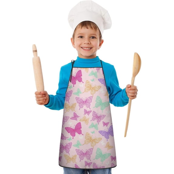 Butterfly and Pastel Pink Pattern Teens Aprons, Adjustable Neck Strap ...