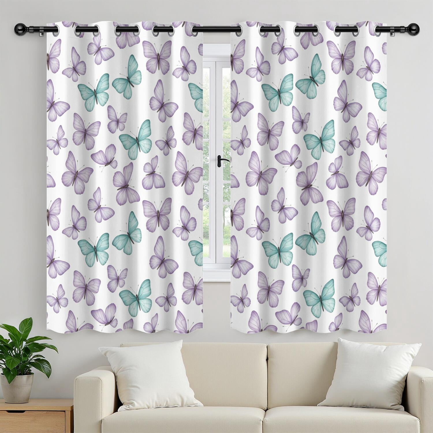 Butterfly and Purple Teal Pattern Blackout Curtains,Triple Weaved ...