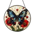 Butterfly and Red Poppy Stained Glass Round Suncatcher, Floral Window ...