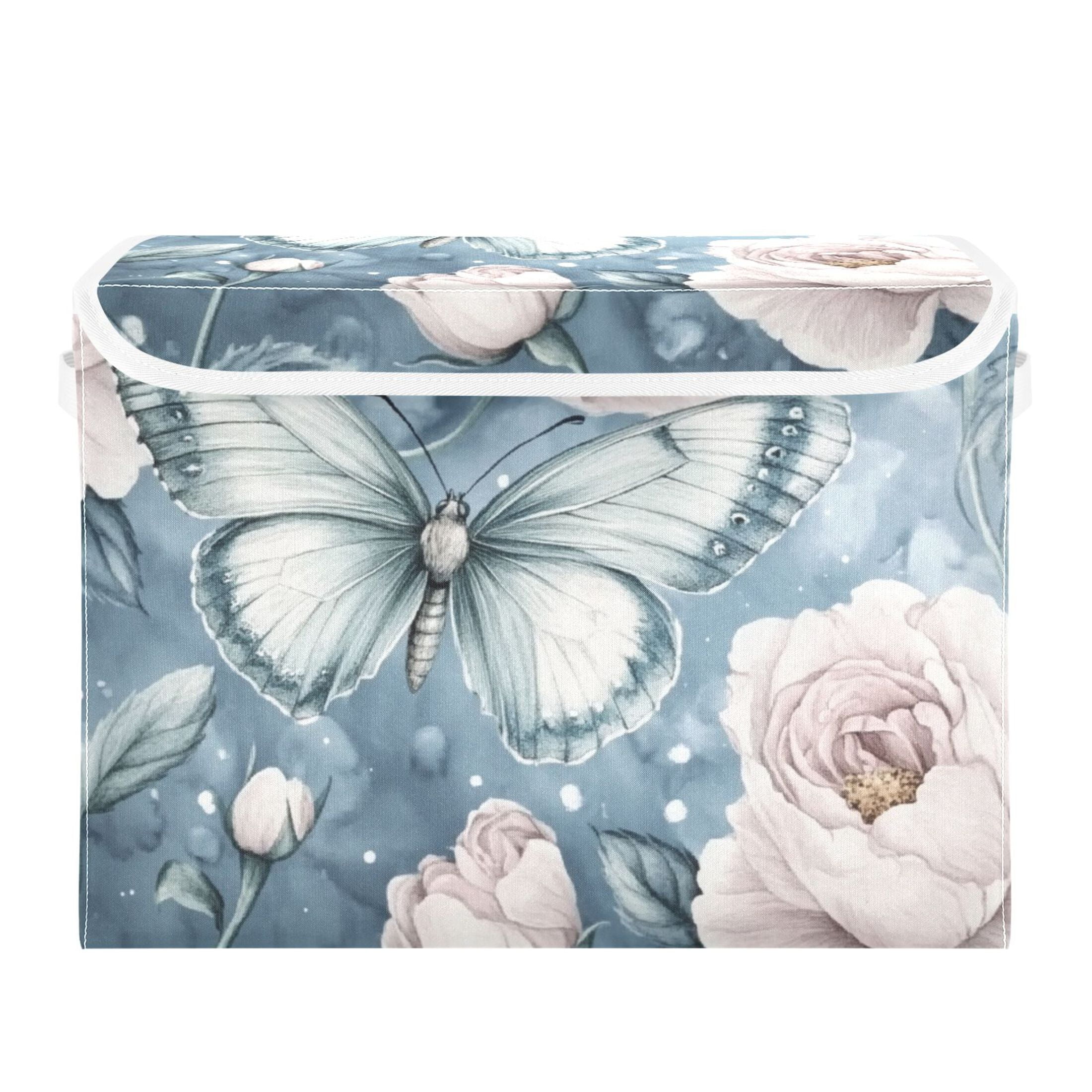 Butterfly and Rose Watercolor Large Storage Bins with Linen Collapsible ...