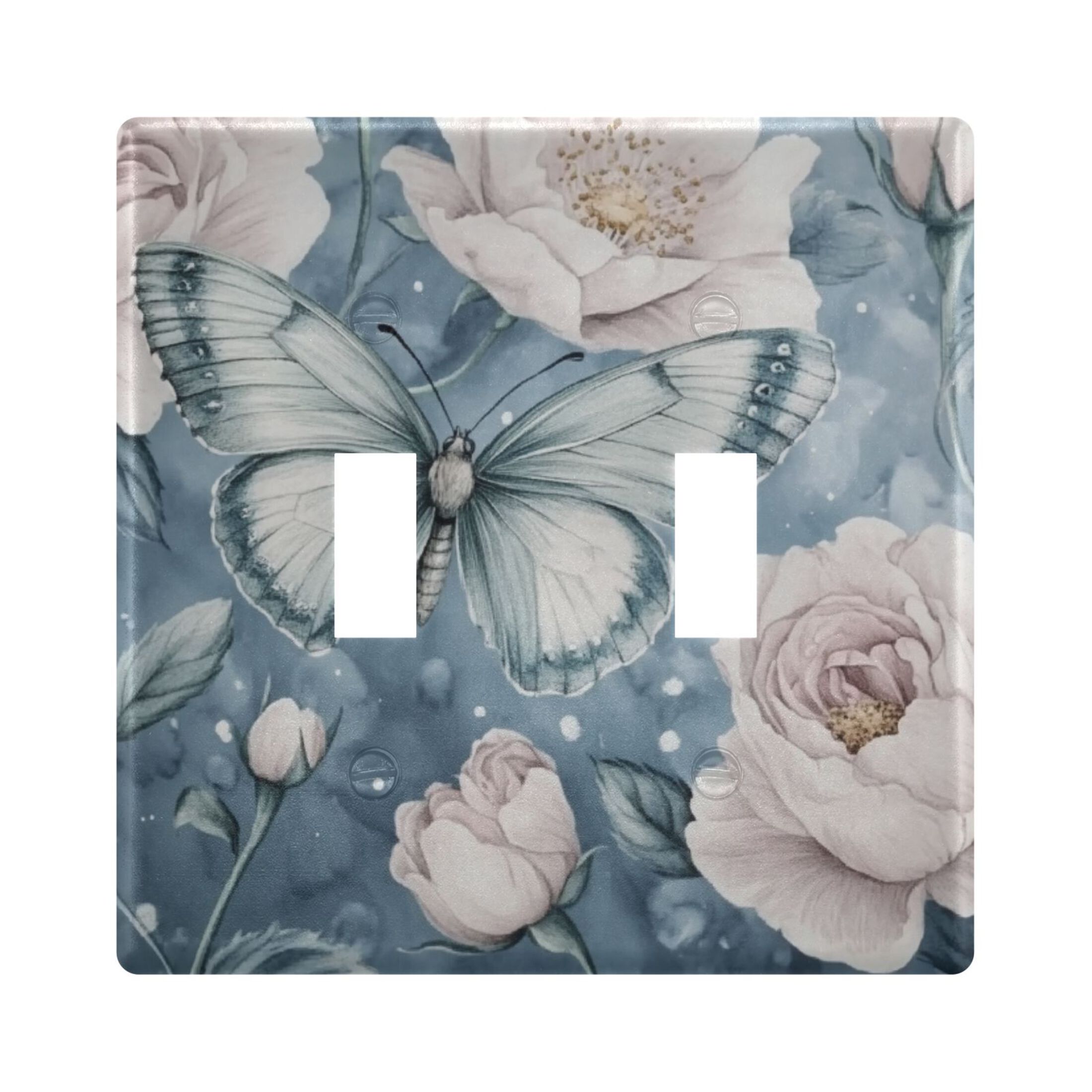 Butterfly and Rose Watercolor Light Switch Cover Decorative 2 Gang Wall ...