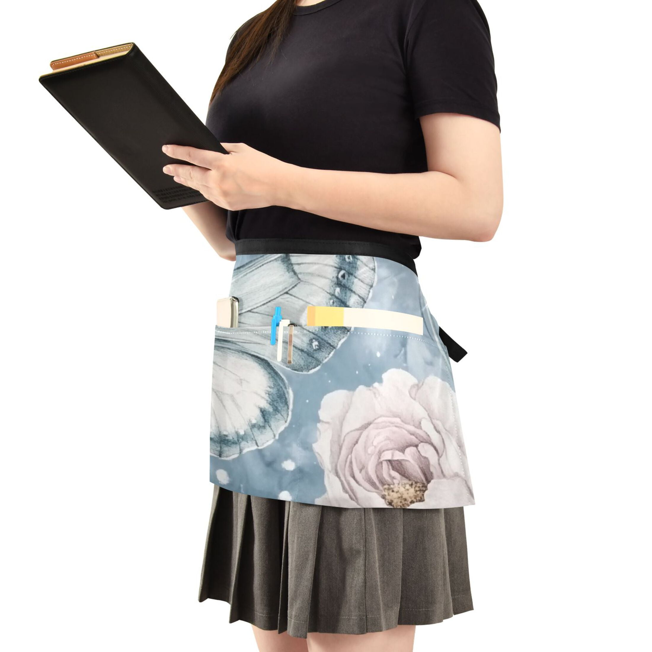 Butterfly and Rose Watercolor Server Apron with 3 Pockets Waist Apron ...