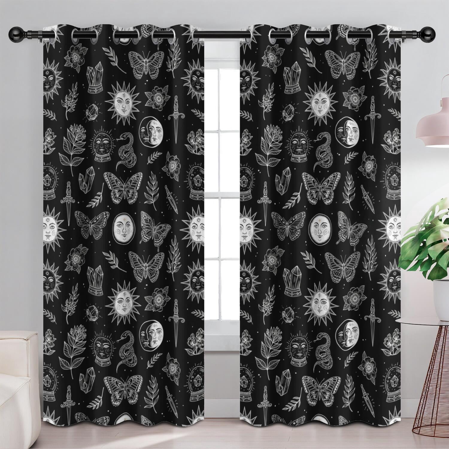 Butterfly and Sun Gothic Pattern Blackout Curtains,Triple Weaved Fabric ...
