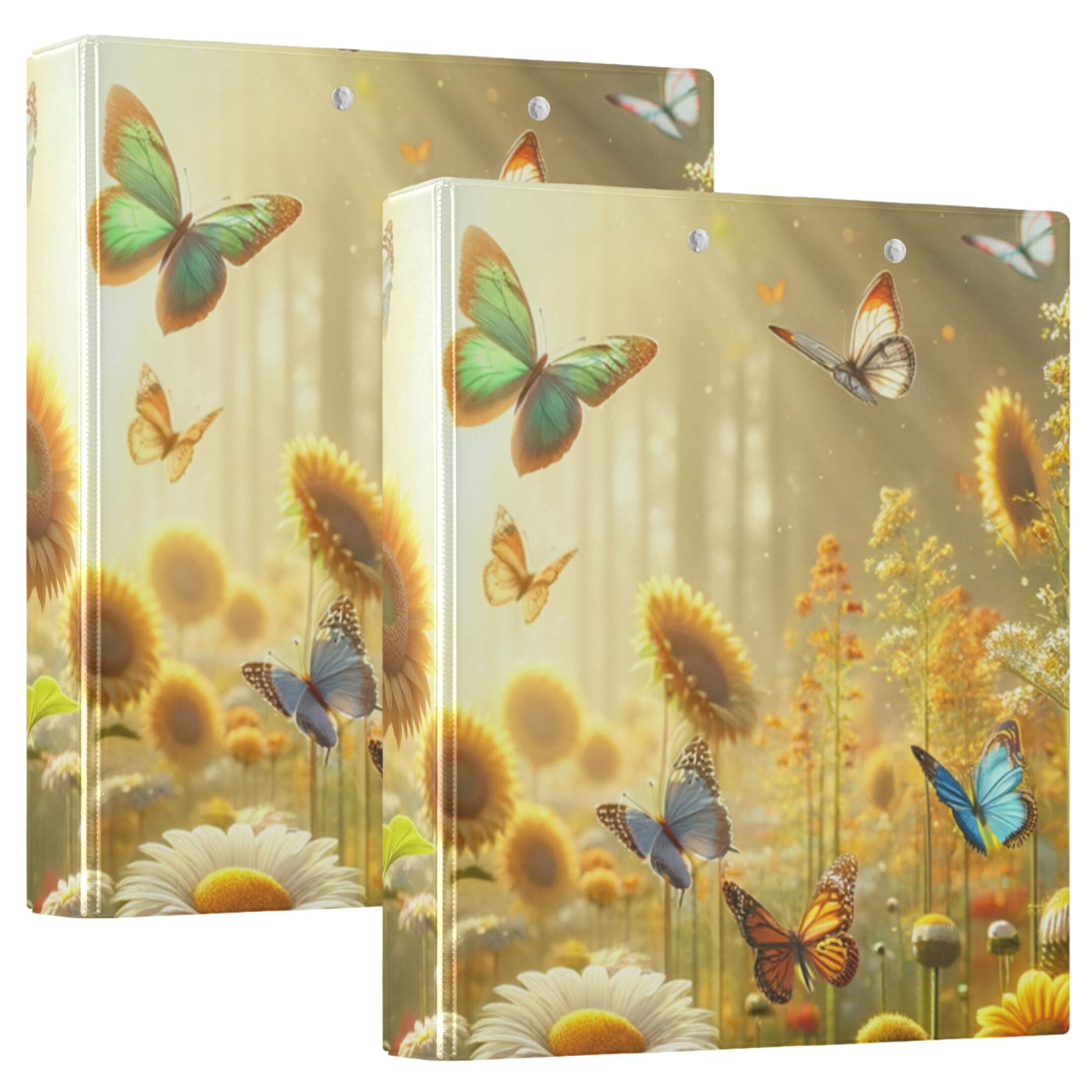 Butterfly and Sunflower Daisy 3 Ring Binders 1.5 inch Hardcover File ...