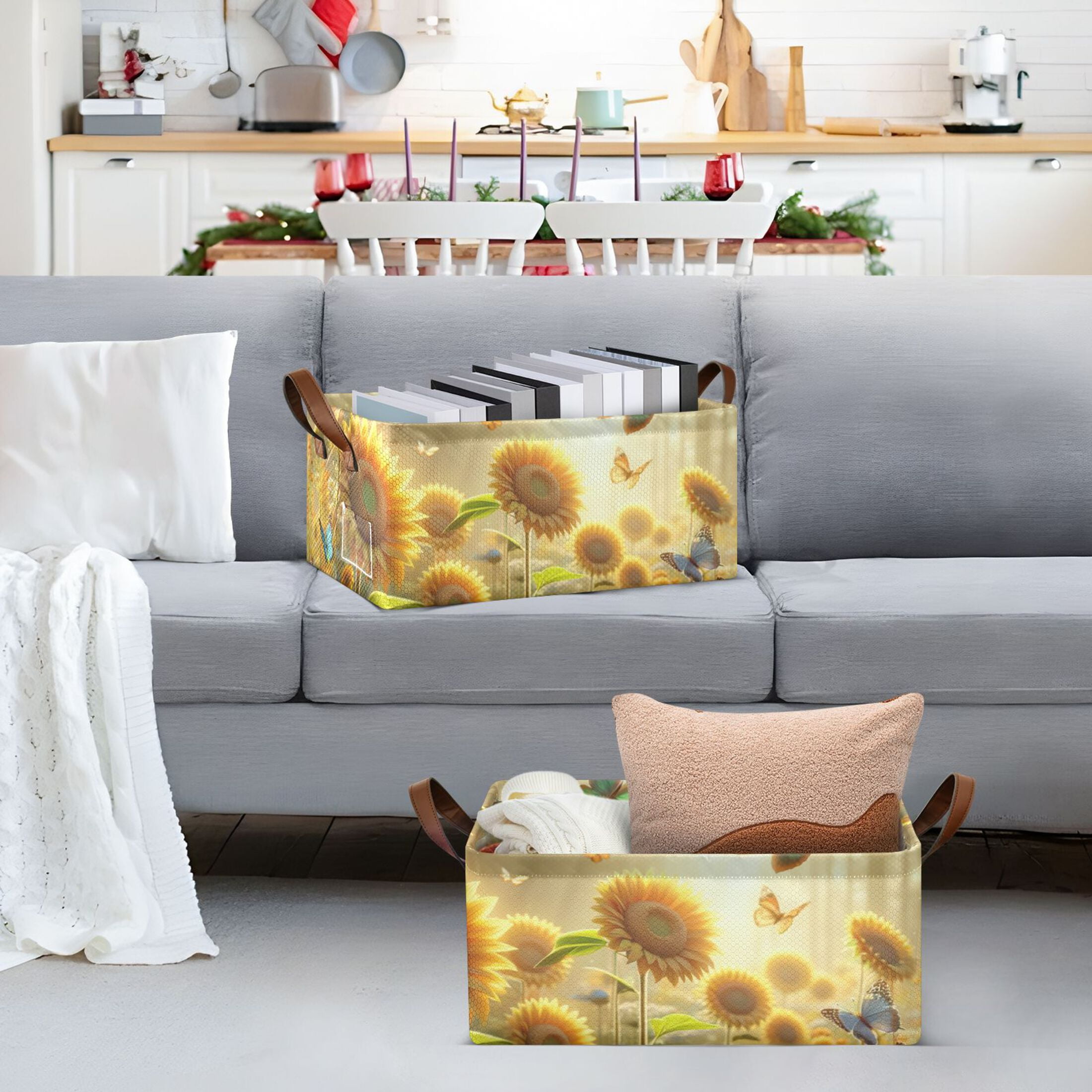 Butterfly and Sunflower Daisy Storage Bins with Handles Foldable ...