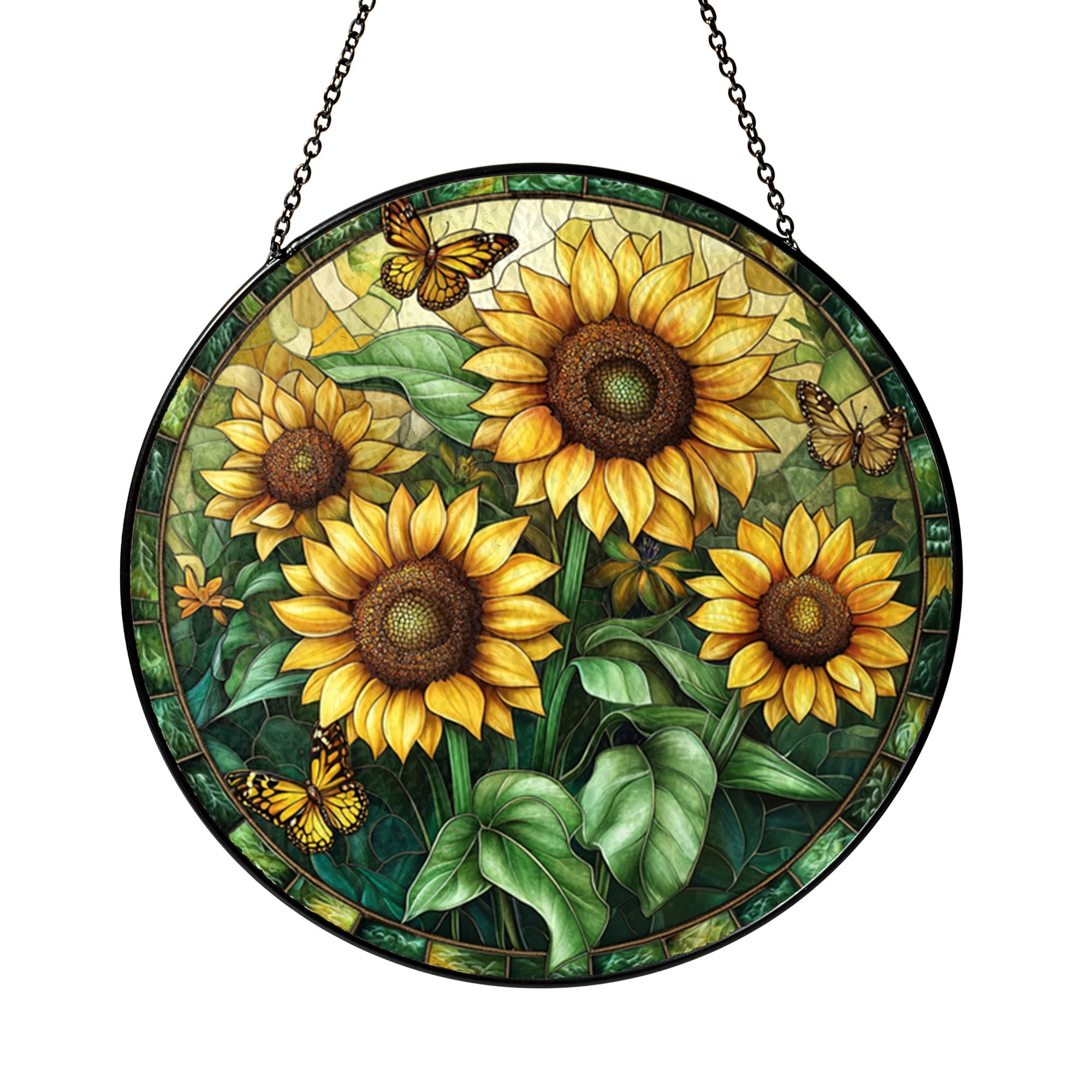 Butterfly and Sunflower Stained Glass Style Suncatcher, Floral Window ...