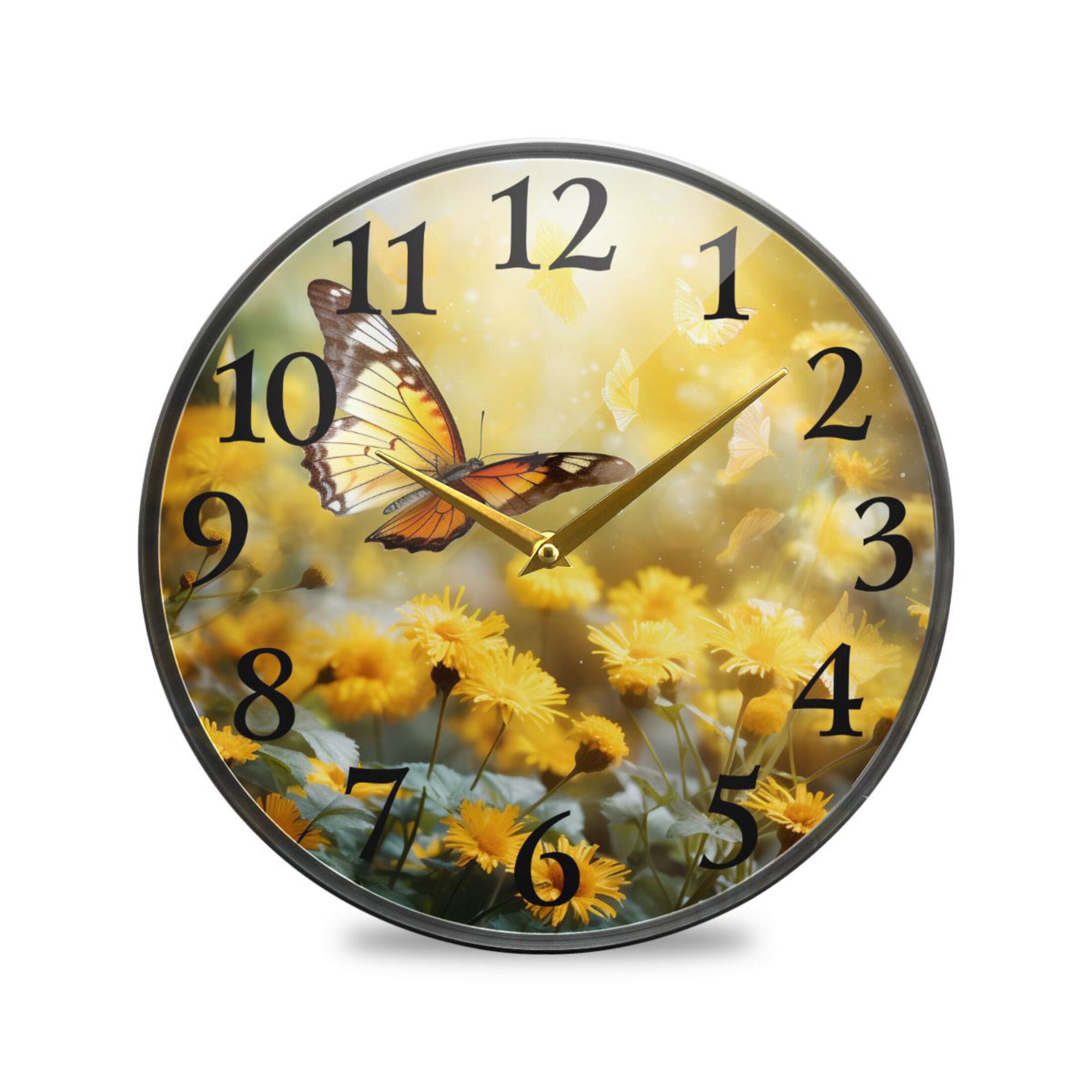 Butterfly and Sunflowers Wall Clocks Battery Operated 9.5 Inch Round ...