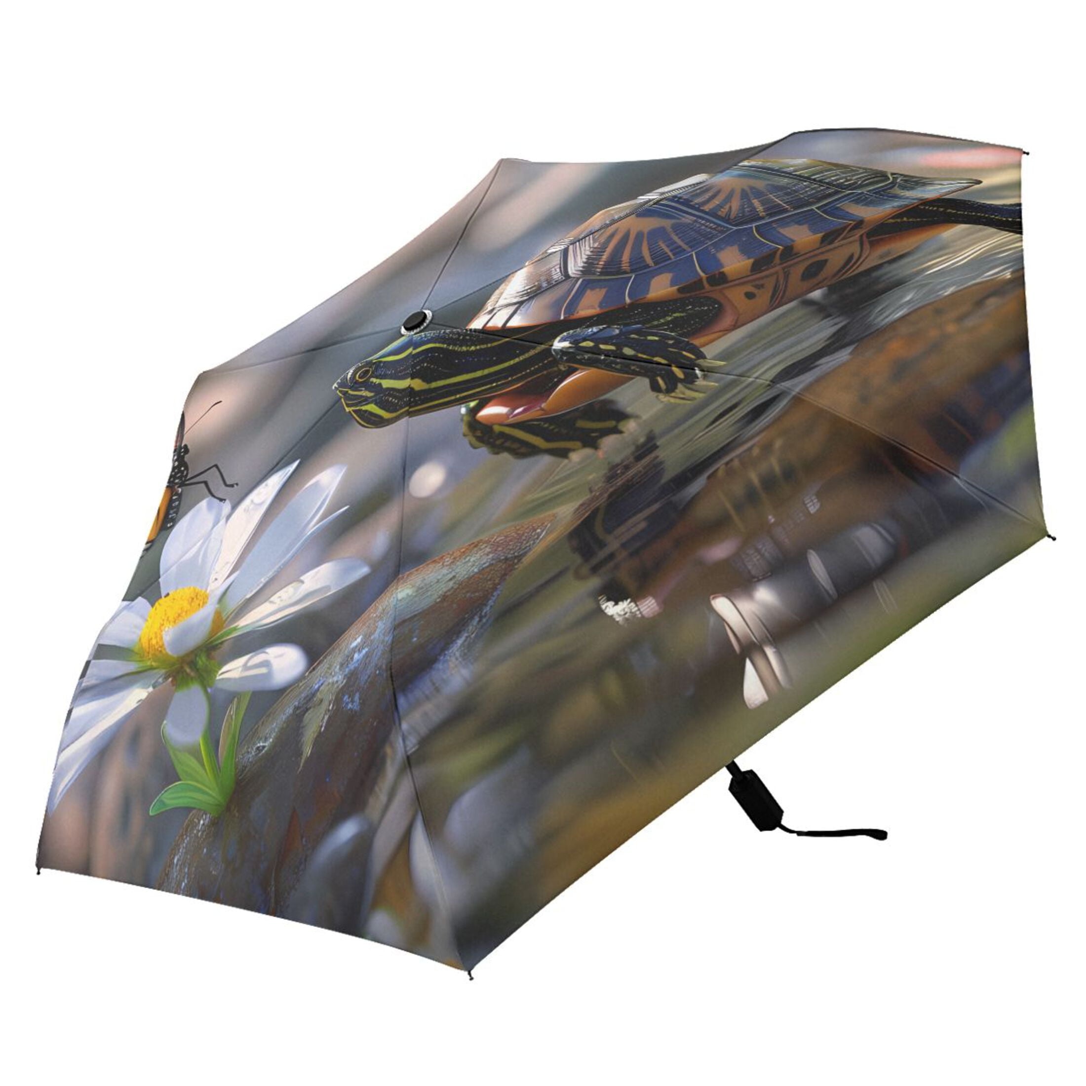 Butterfly and Turtle Compact Folding Umbrella for Rain Windproof Travel ...