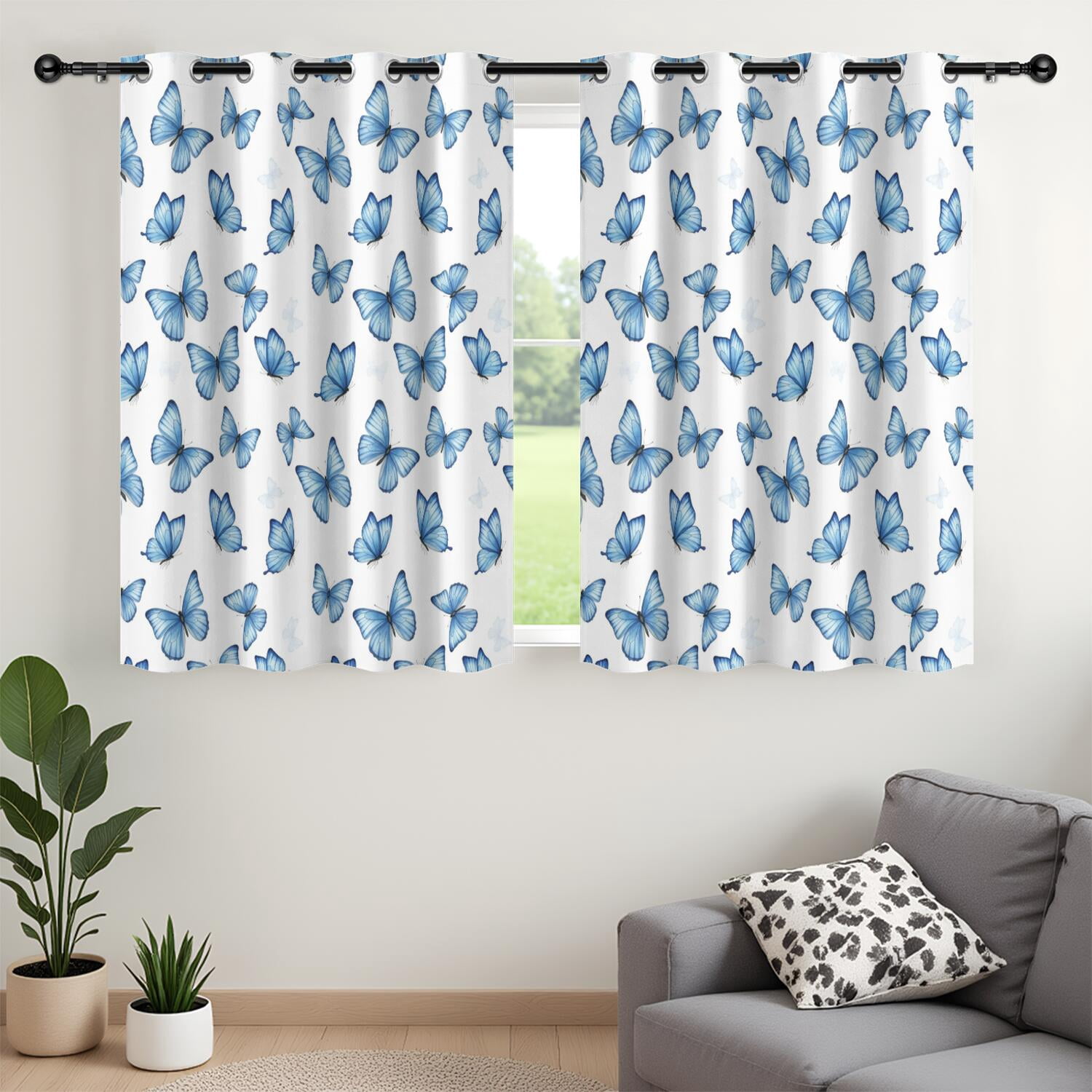Butterfly and Watercolor Blue Pattern Blackout Curtains,Triple Weaved ...