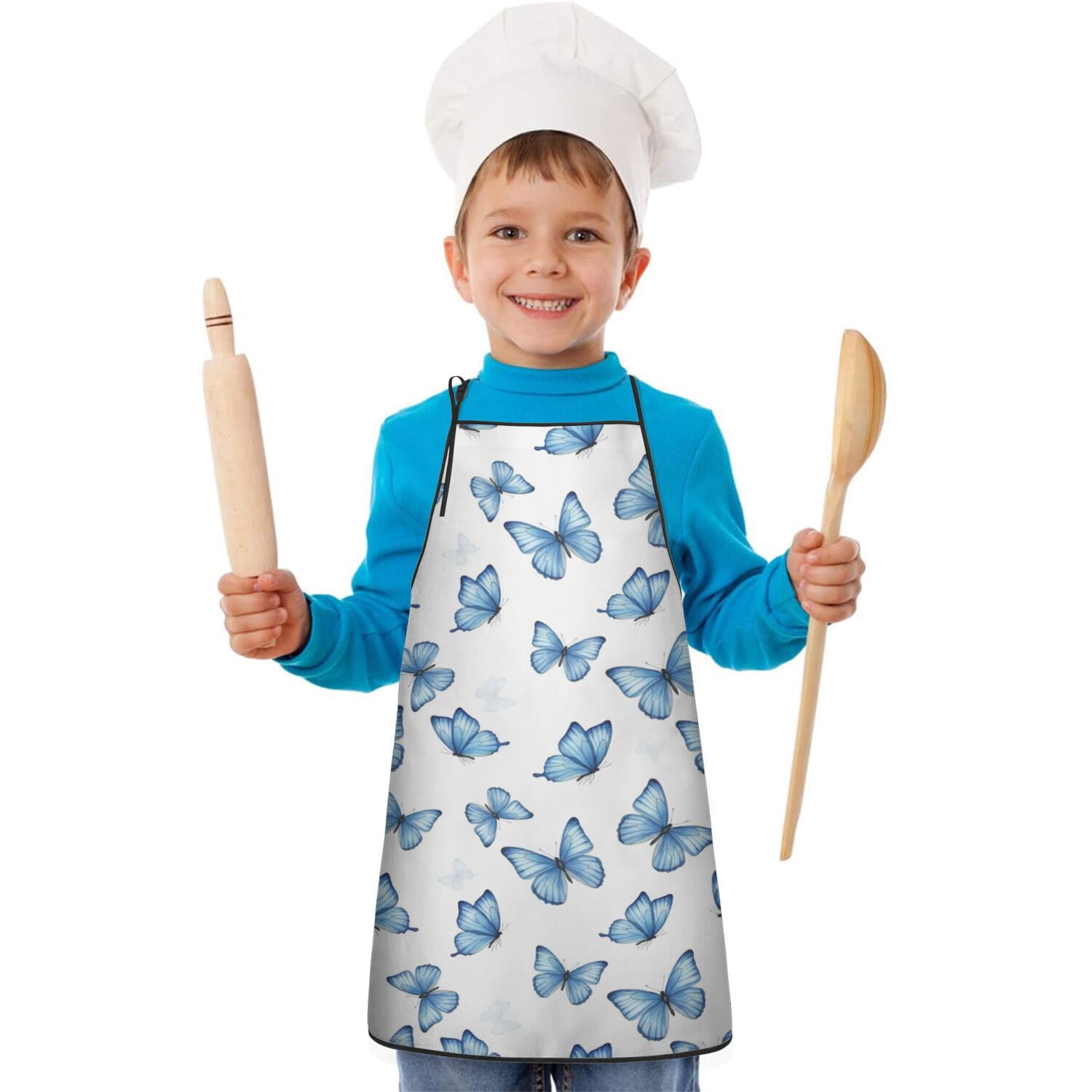 Butterfly and Watercolor Blue Pattern Teens Aprons, Adjustable Neck ...