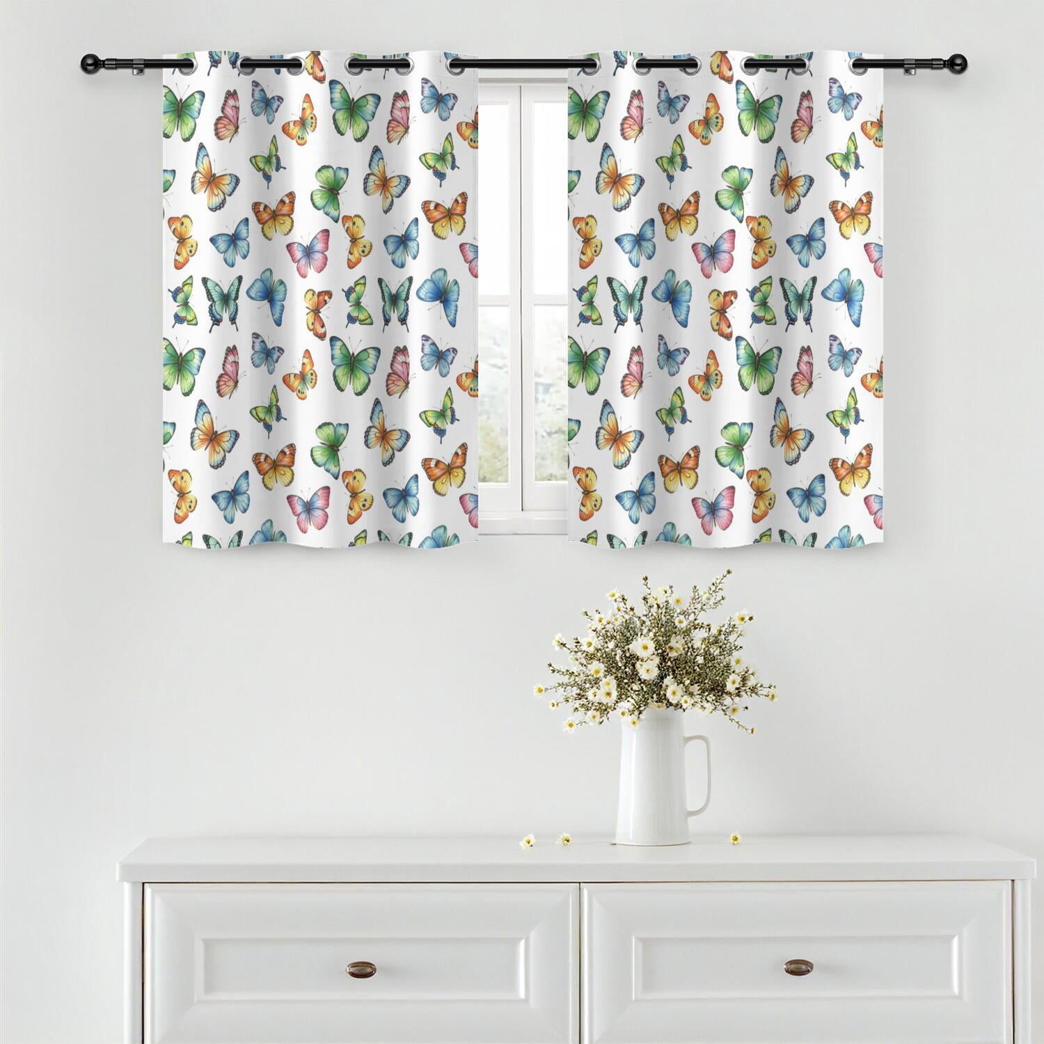Butterfly and Watercolor Multicolor Blackout Curtains,Triple Weaved ...
