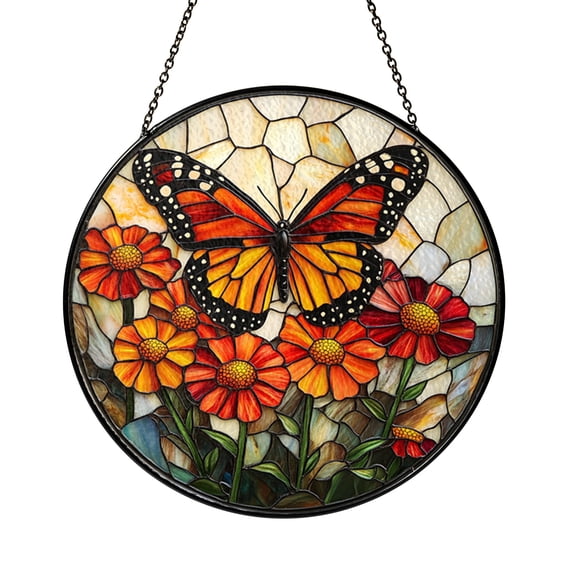 Butterfly and Wildflower Stained Glass Style Suncatcher, Fantasy Floral ...
