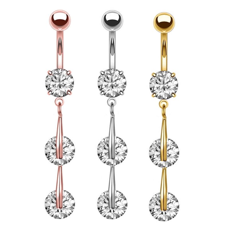 Butterfly-bow Dangled Navel Ring Piercing 14G Flower Heart Crystal CZs Belly Button Ring for ...