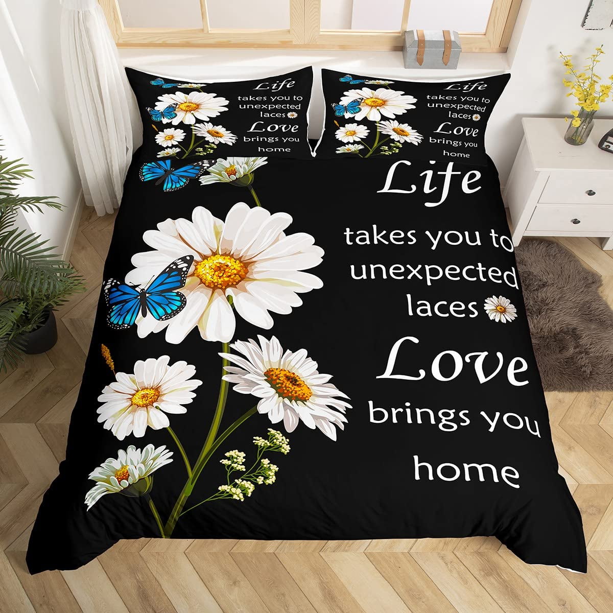 Butterfly for Couple Duvet Cover Set King Size Black White Color ...