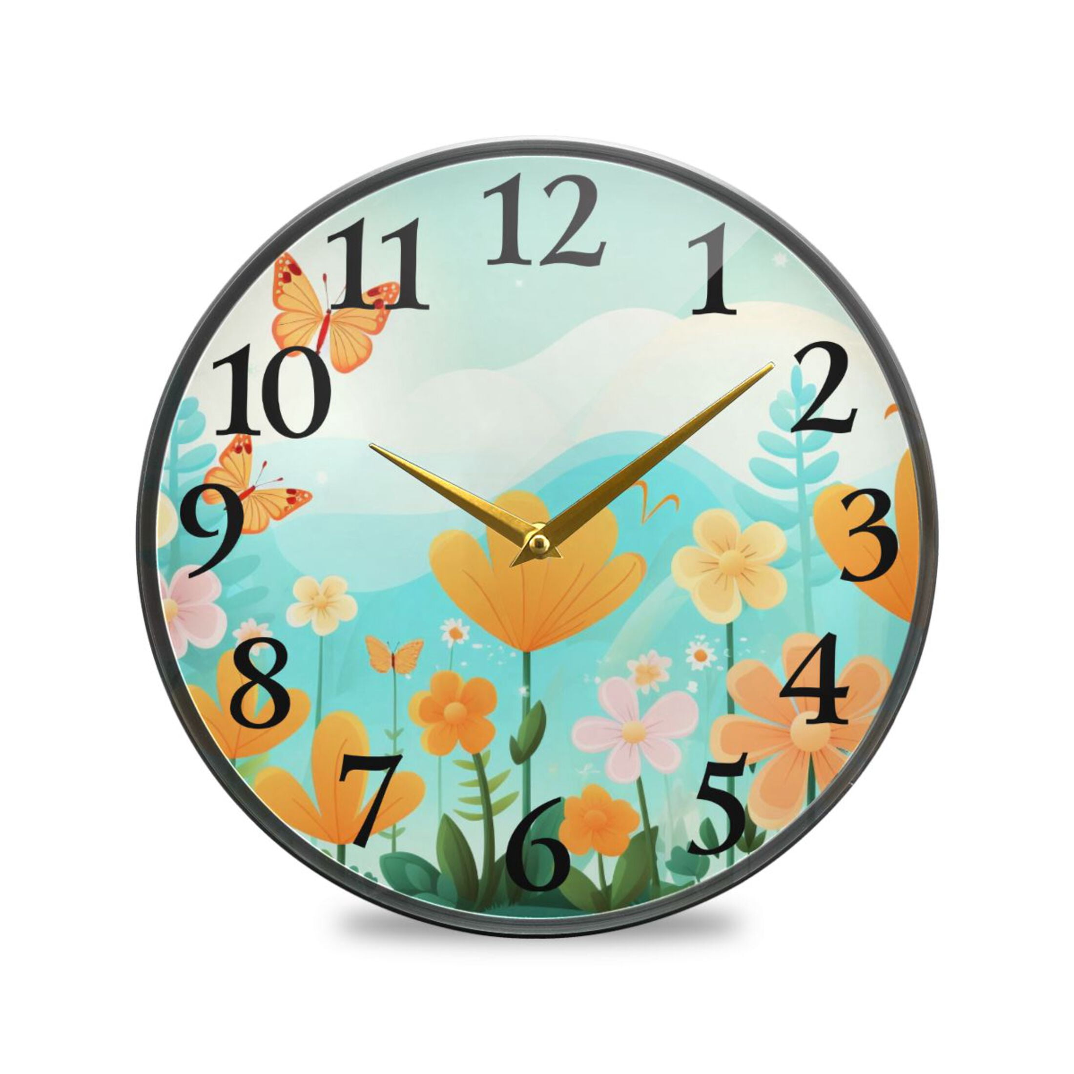 Butterfly in Flower Wall Clocks Battery Operated 9.5 Inch Round Clock ...