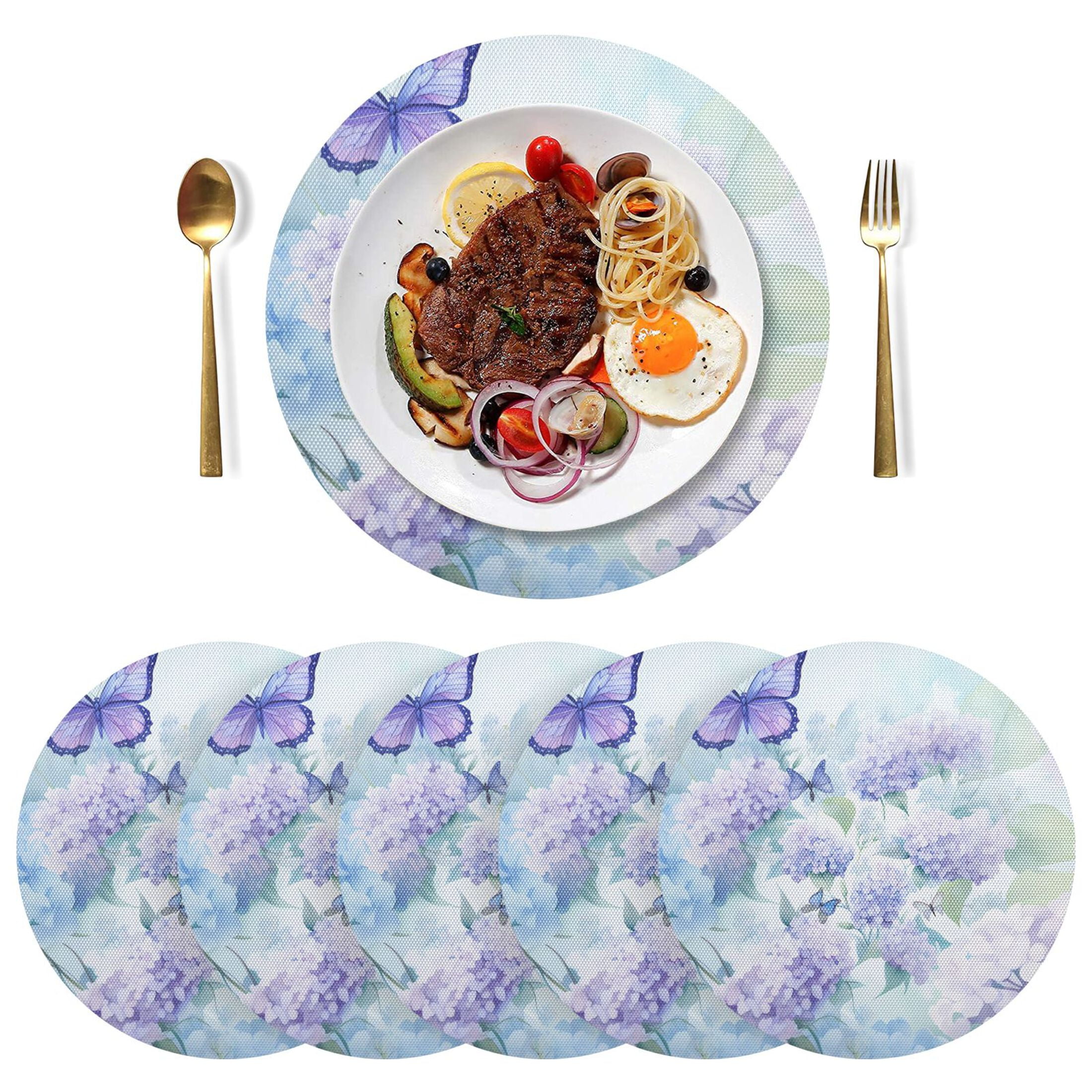 Butterfly in Lavenders Round Plate Mats Non-Slip Place Mat Washable PVC ...