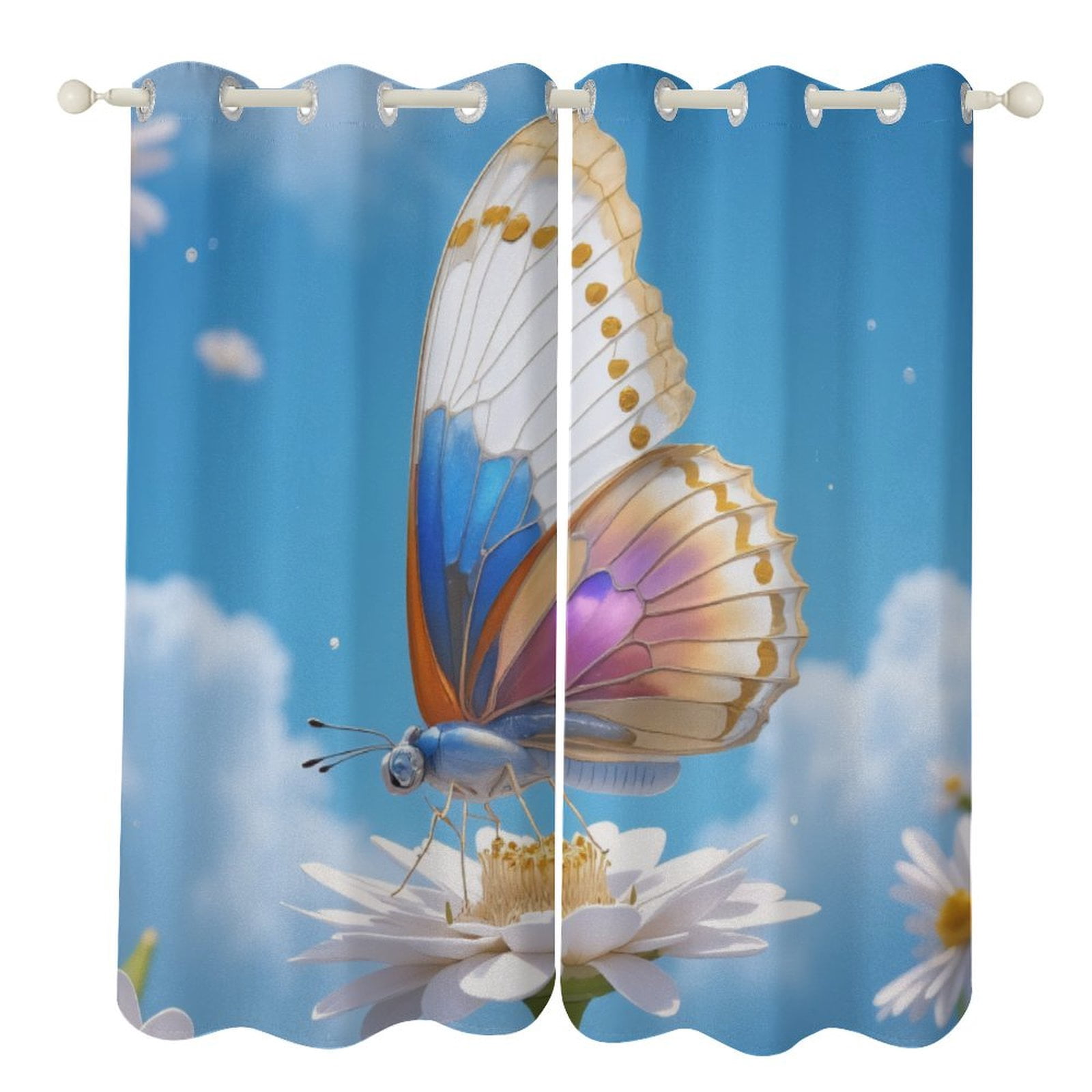 Butterfly on Daisy Flower 2 Panels 3D Printing Pattern Curtain for ...