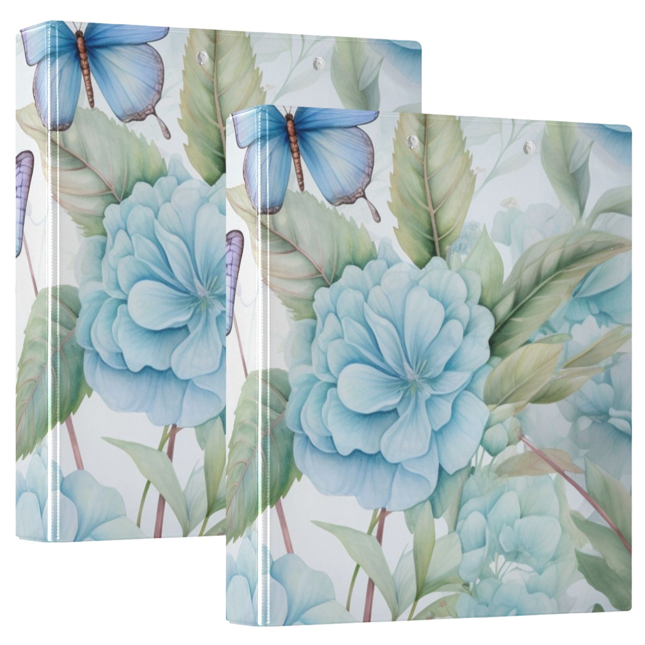 Butterfly on Flowers Blue Hardcover 3 Ring Binder 1.5 inch Round Rings ...