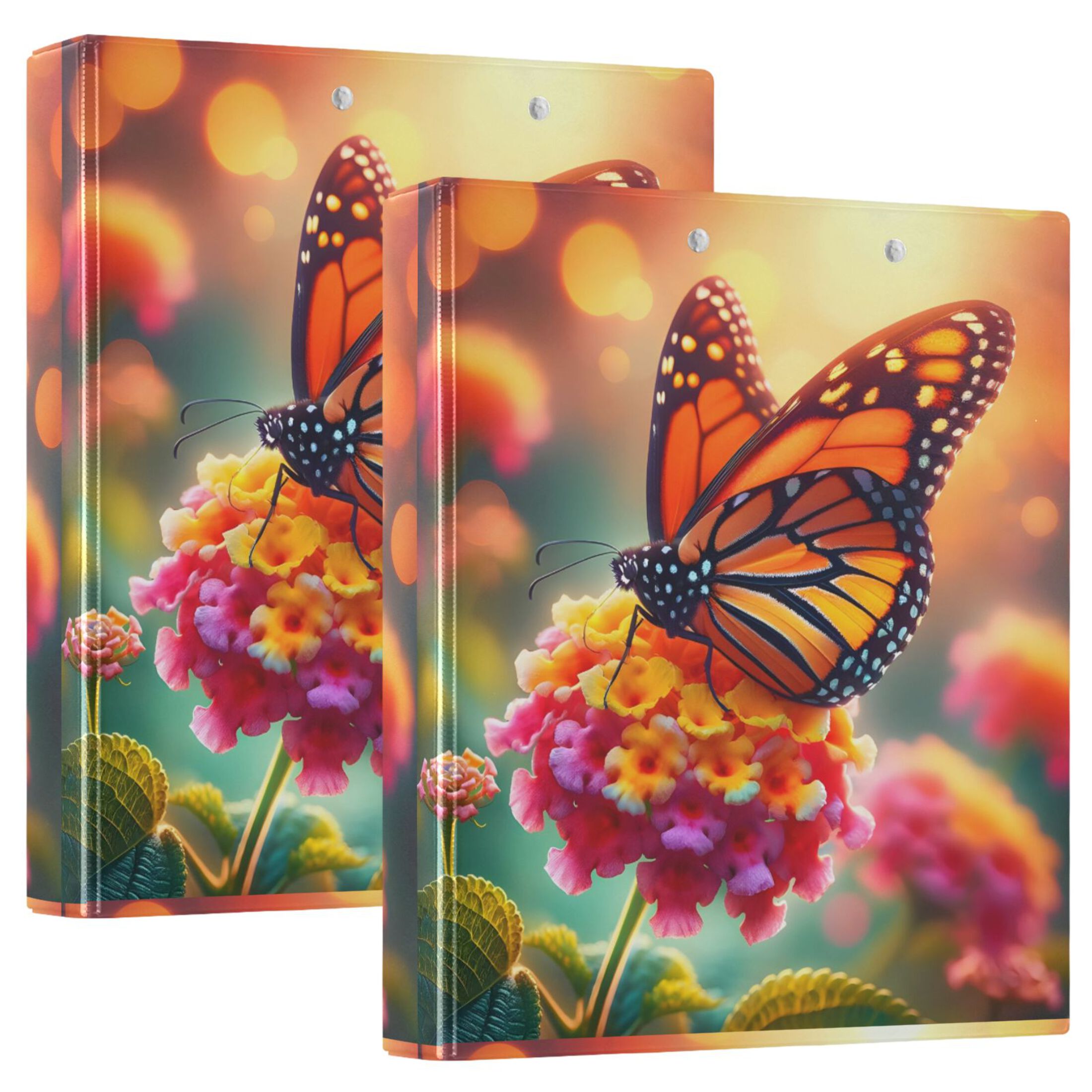 Butterfly on Lantana Flower 3 Ring Hardcover Binders 1.5" Round Rings ...