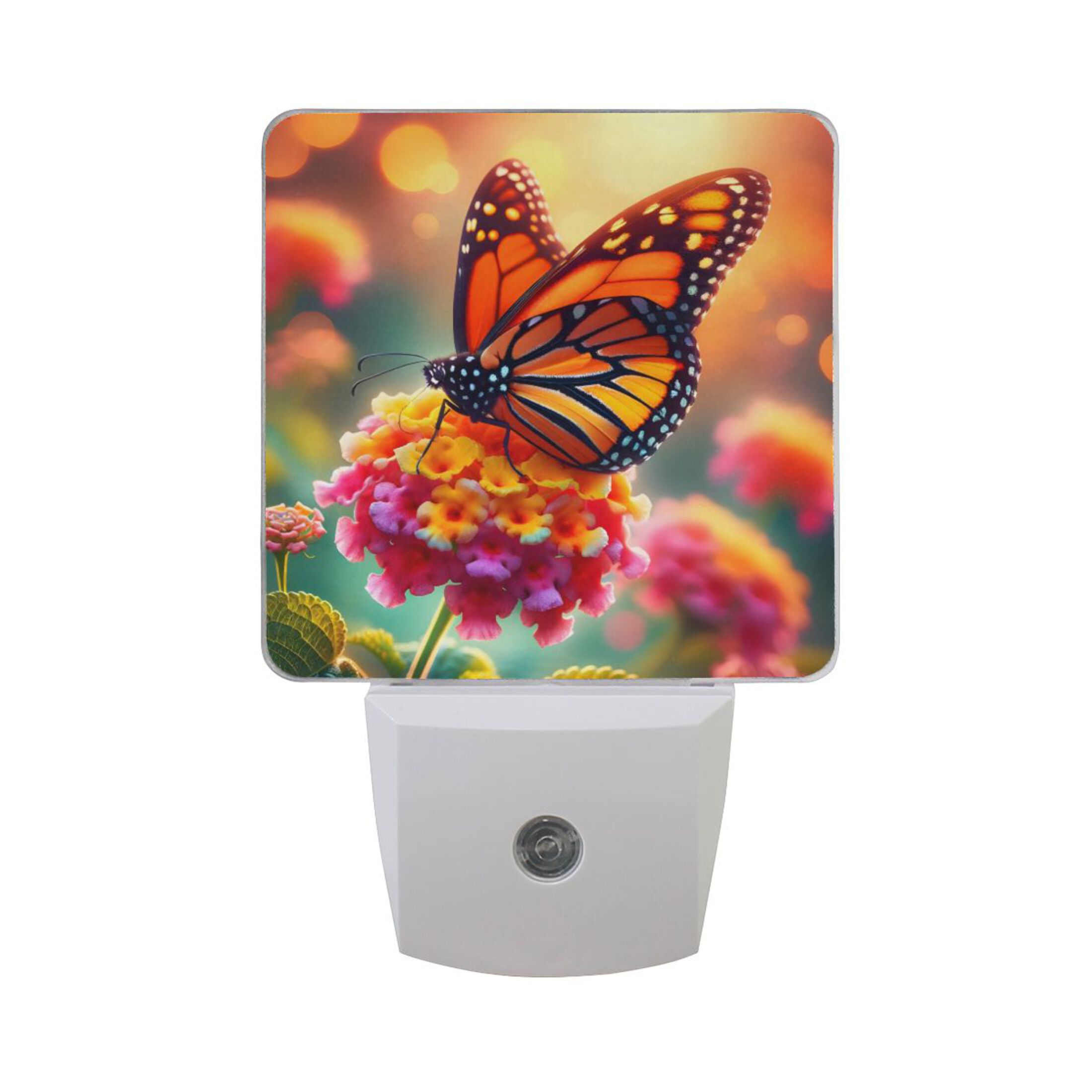 Butterfly on Lantana Flower LED Night Light Dusk to Dawn Sensor 2 Pack ...