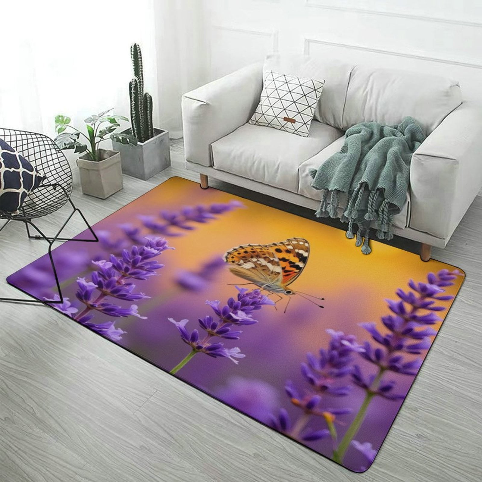 Butterfly on Lavender Carpet Rug for Home Living Room Bedroom Sofa ...