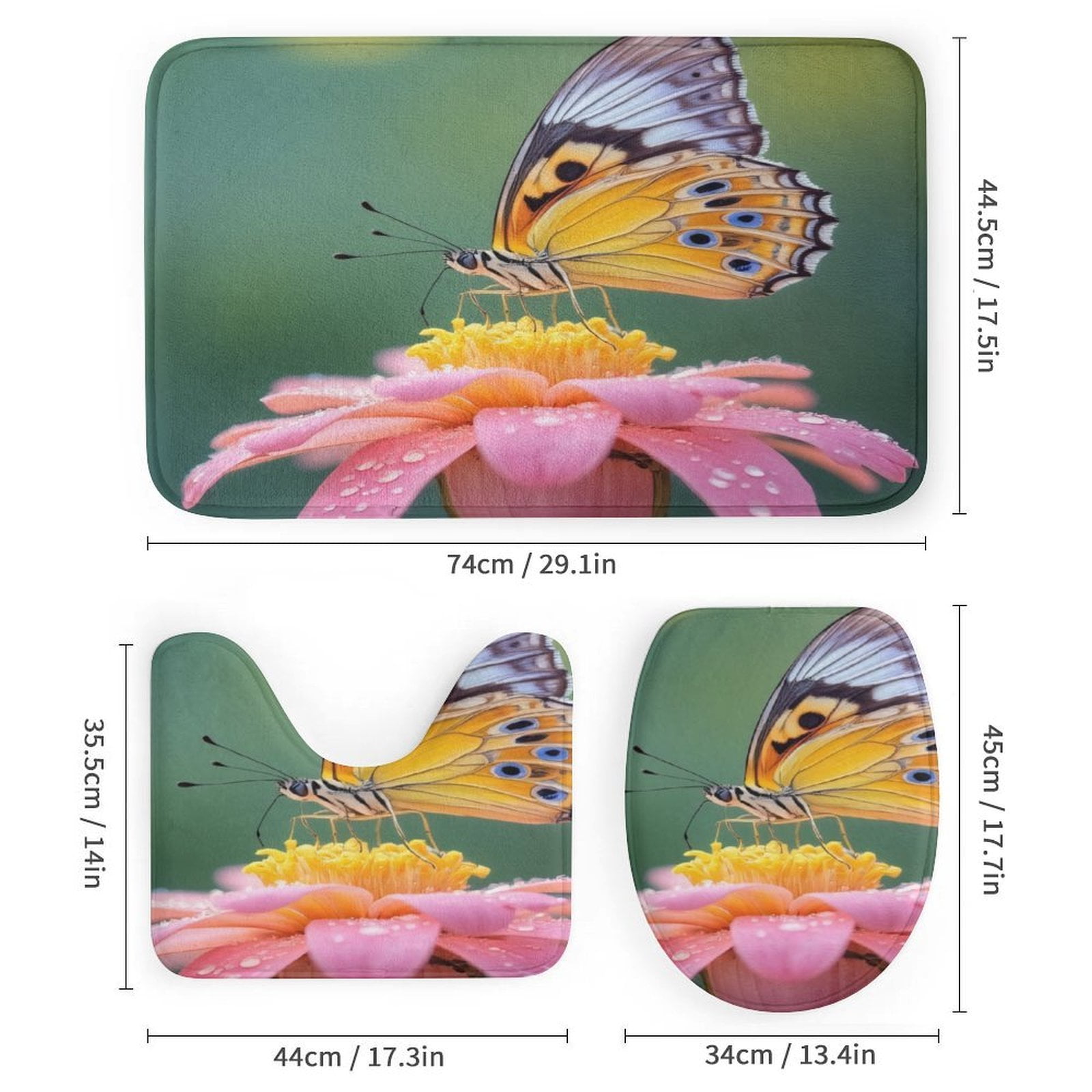 Butterfly on Pink Flower Bathroom Mats Sets 3 Piece, Bath Mat Earth ...