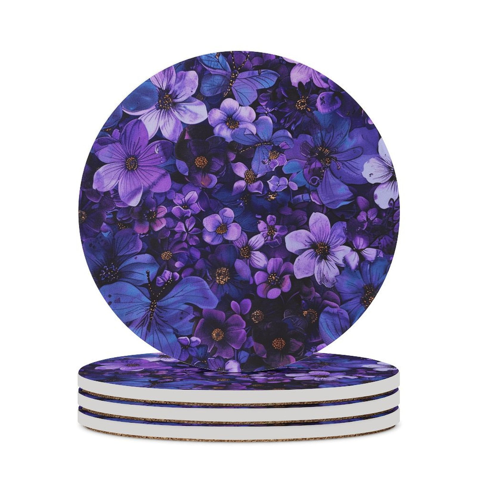 Butterfly on Purple Flower Ceramic Coasters Absorbent Coasters for ...