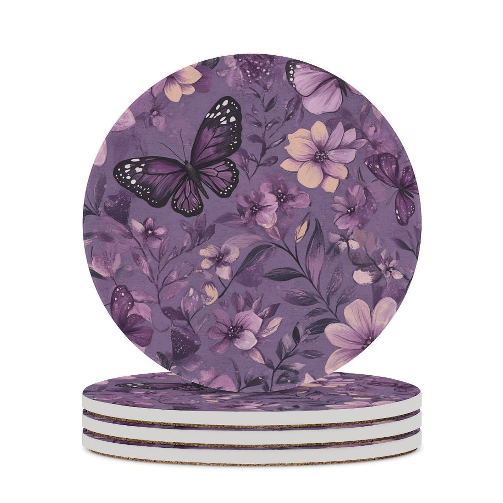 Butterfly on Purple Flower Ceramic Coasters Absorbent Coasters for ...