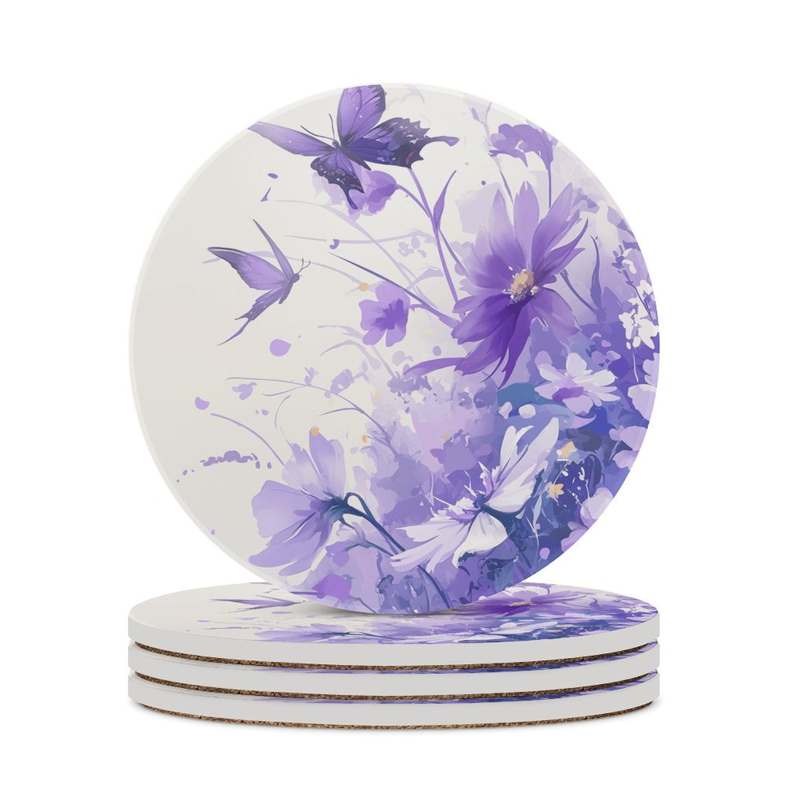 Butterfly on Purple Flower Ceramic Coasters Absorbent Coasters for ...