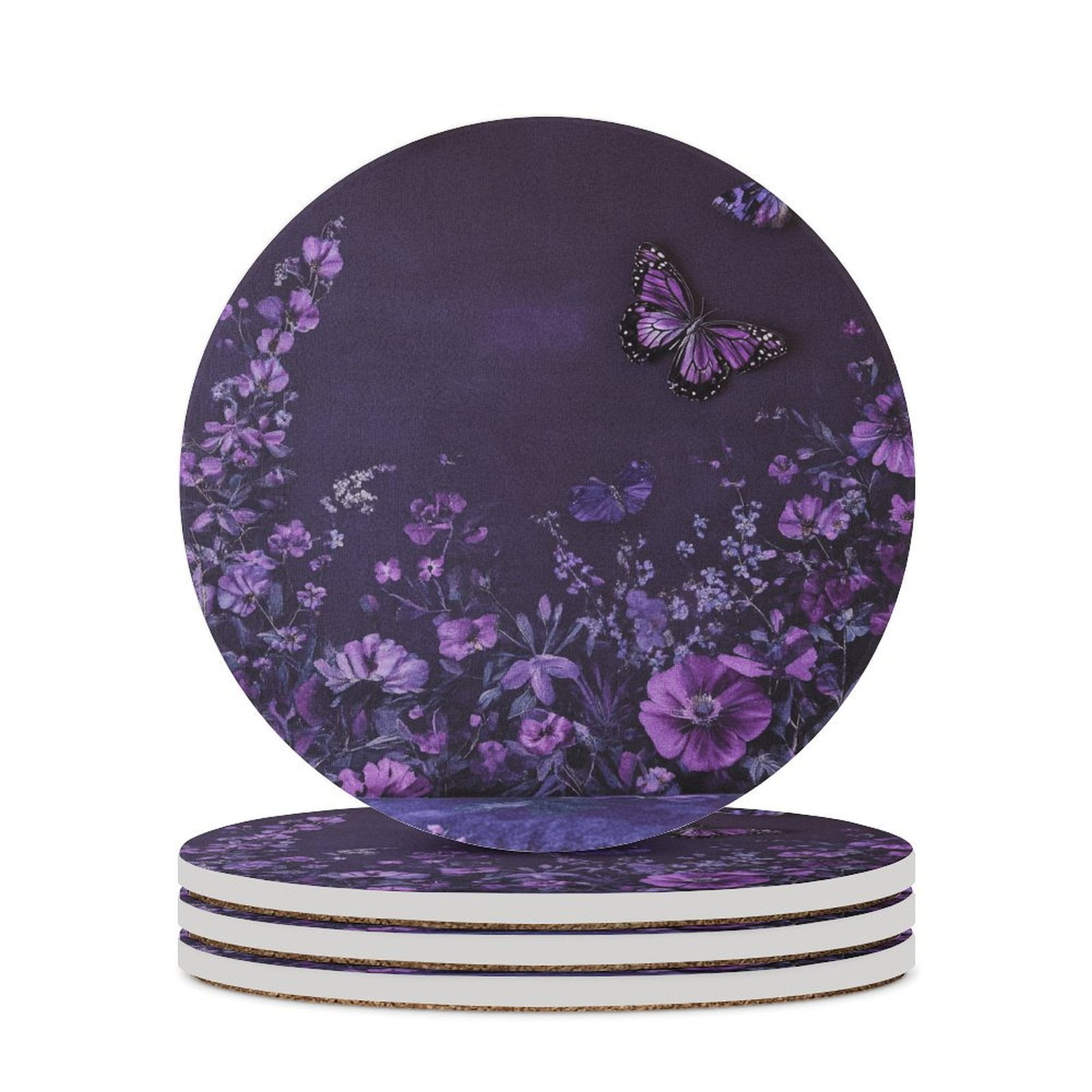 Butterfly on Purple Flower Ceramic Coasters Absorbent Coasters for ...