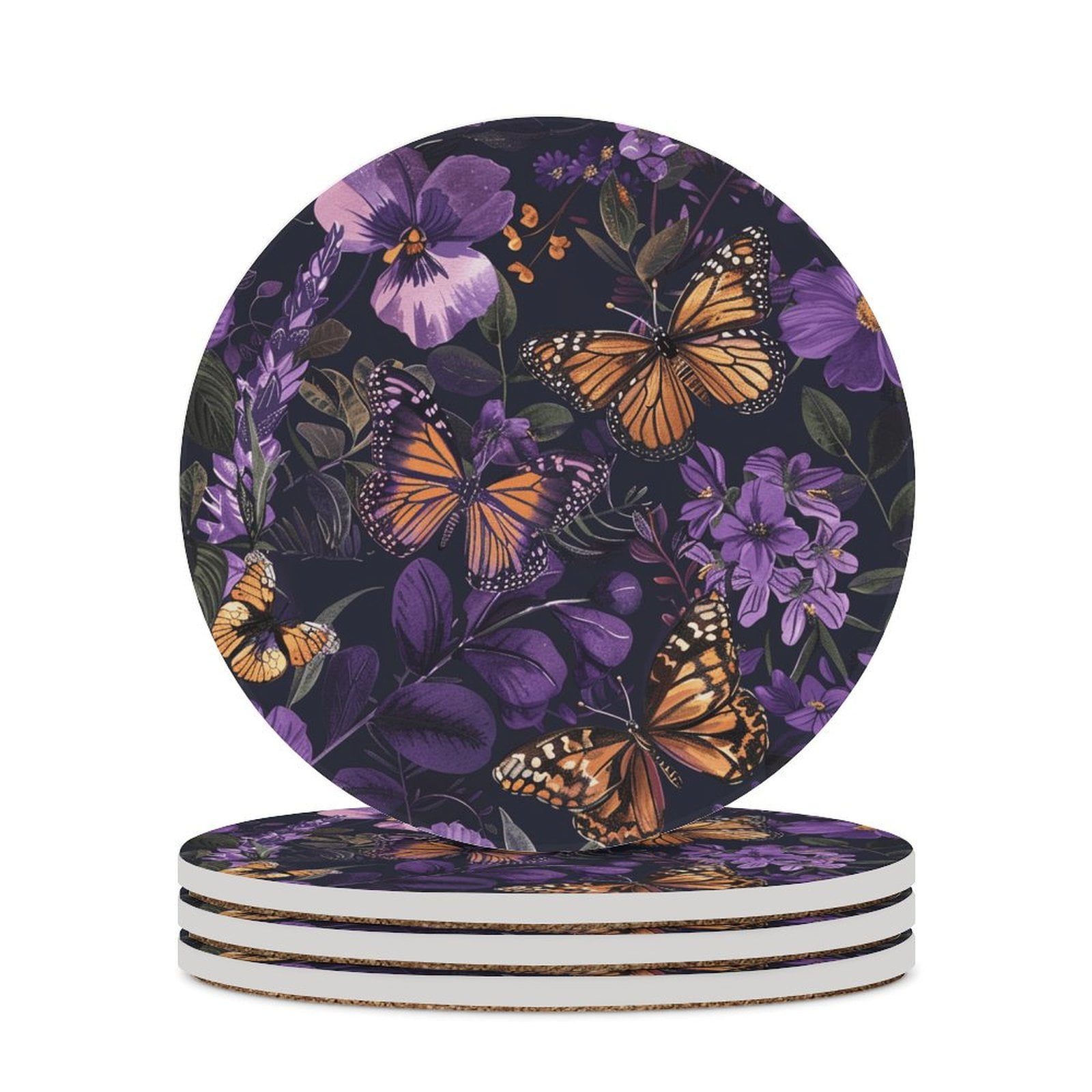 Butterfly on Purple Flower Ceramic Coasters Absorbent Coasters for ...