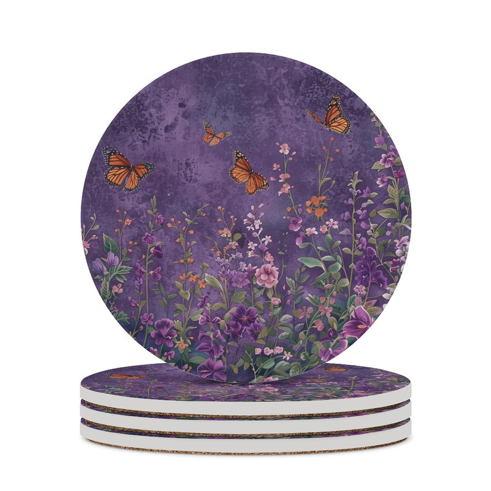 Butterfly on Purple Flower Ceramic Coasters Absorbent Coasters for ...