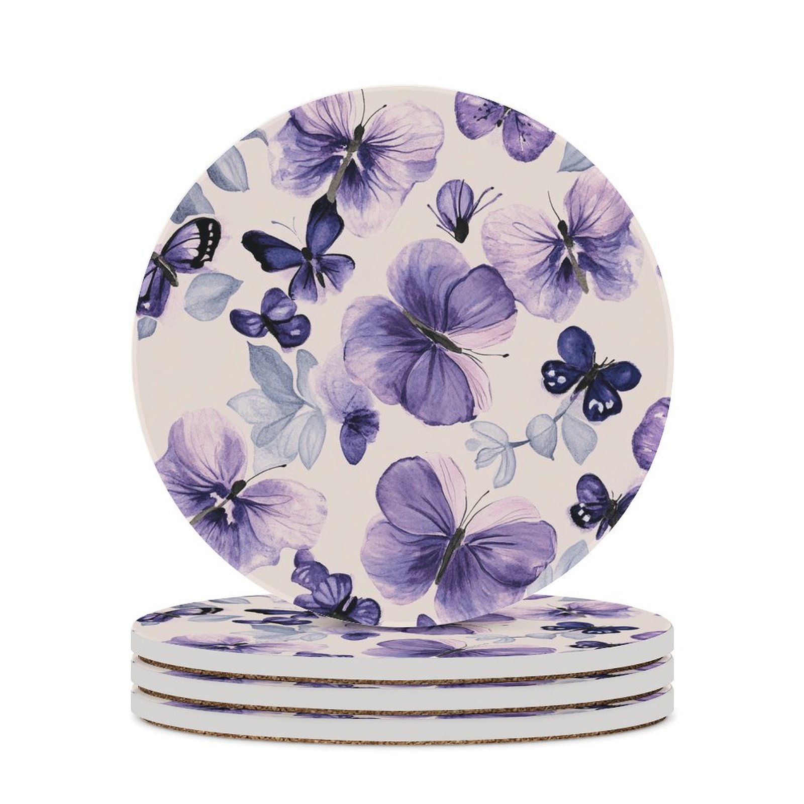 Butterfly on Purple Flower Ceramic Coasters Absorbent Coasters for ...