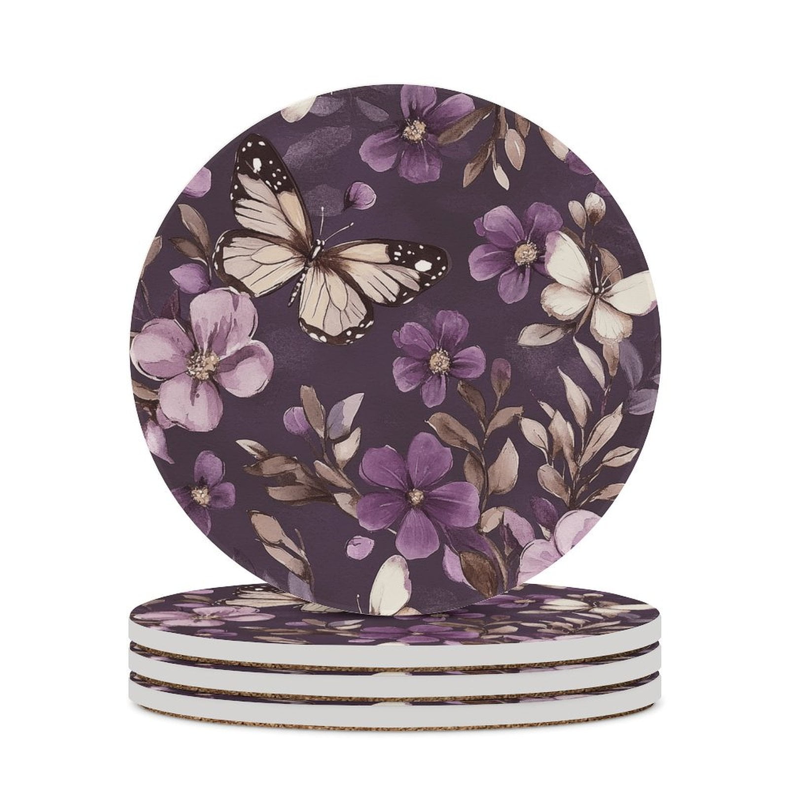 Butterfly on Purple Flower Ceramic Coasters Absorbent Coasters for ...