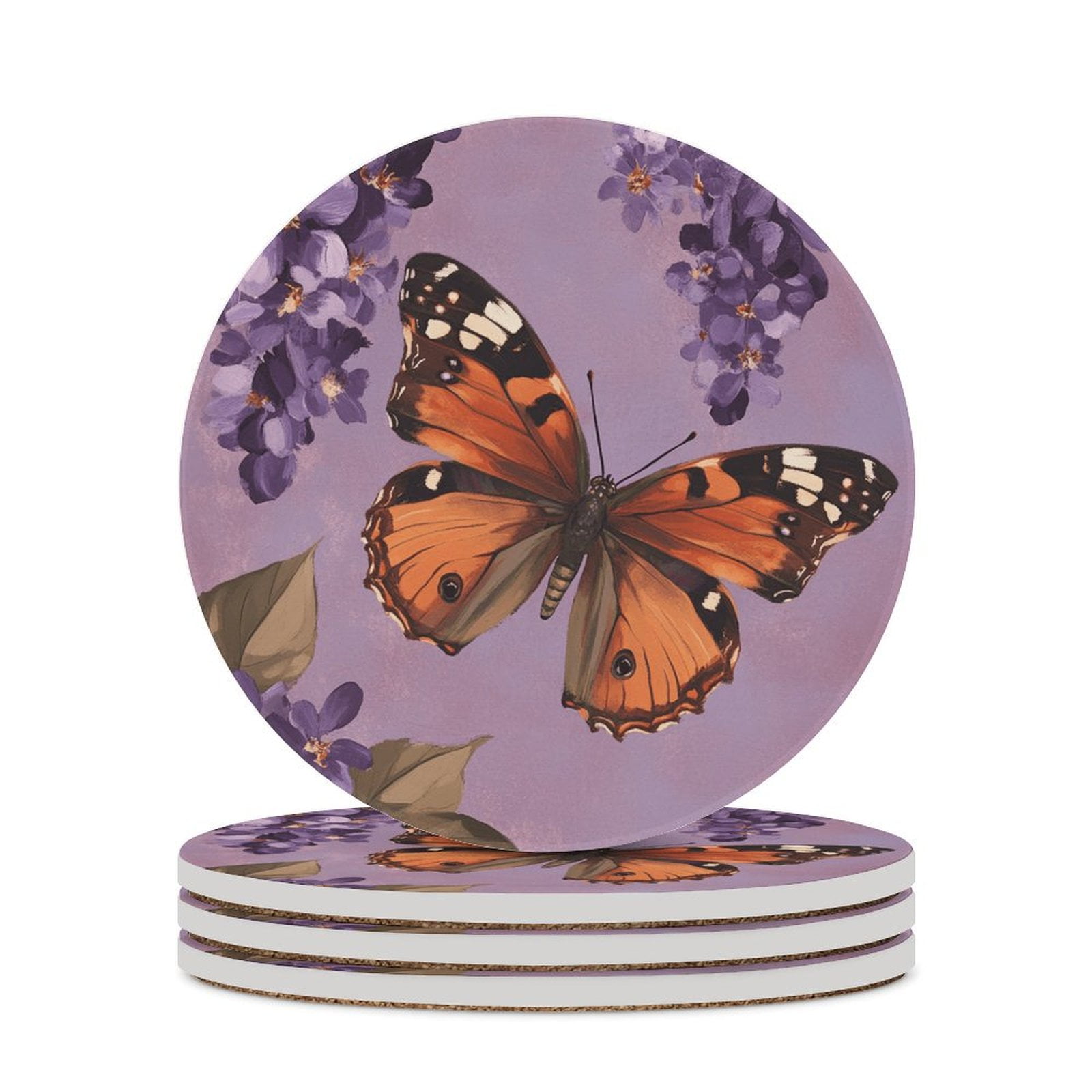 Butterfly on Purple Flower Ceramic Coasters Absorbent Coasters for ...