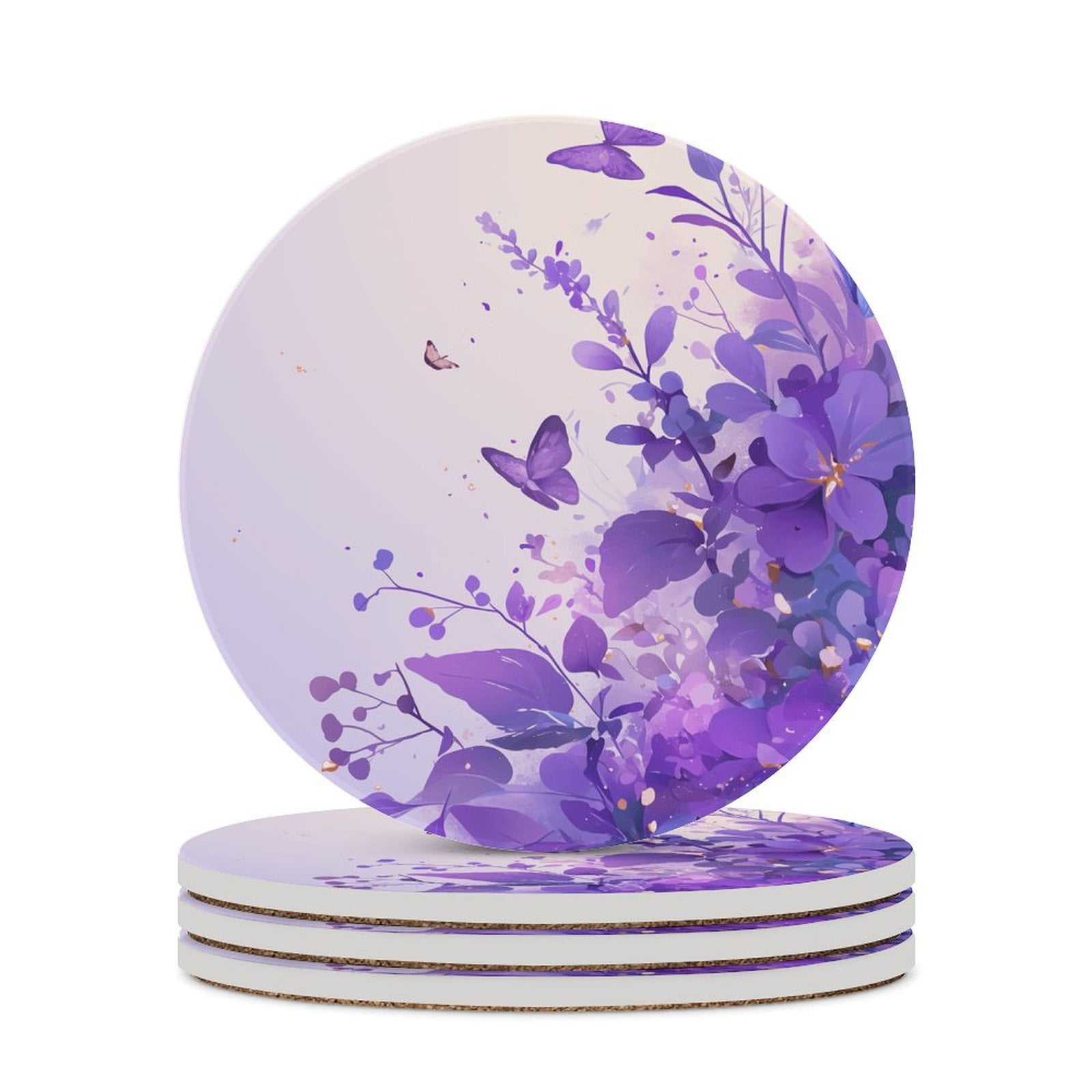 Butterfly on Purple Flower Ceramic Coasters Absorbent Coasters for ...