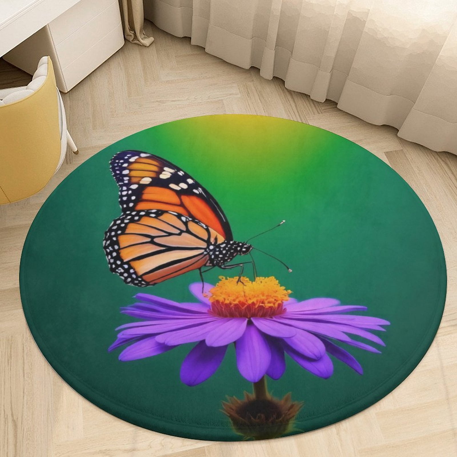 Butterfly on Purple Flower Round Area Rugs for Bedroom Living Room, 3FT ...