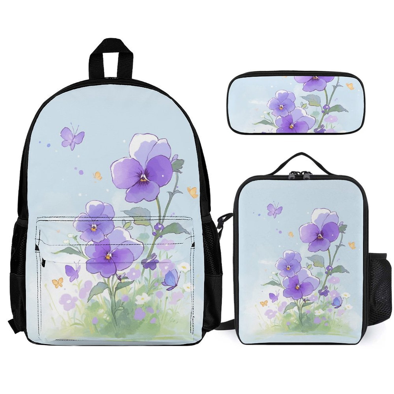 Butterfly on Purple Flower School Backpack Set Lightweight Backpack ...