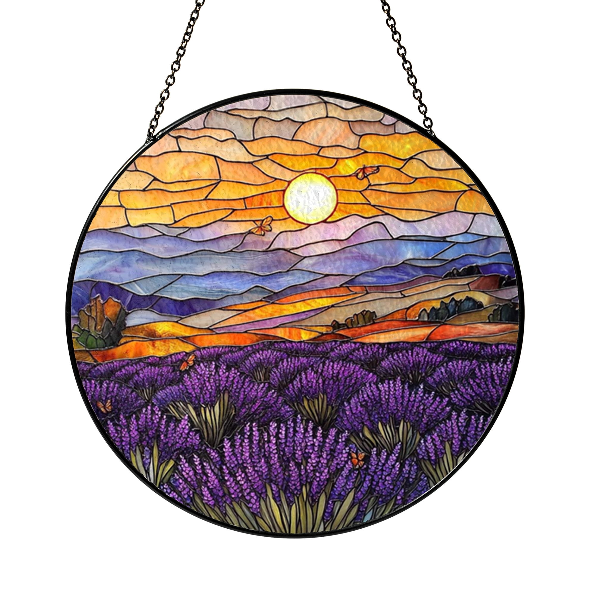 Butterfly over Lavender Stained Glass Suncatcher – Scenic Window ...