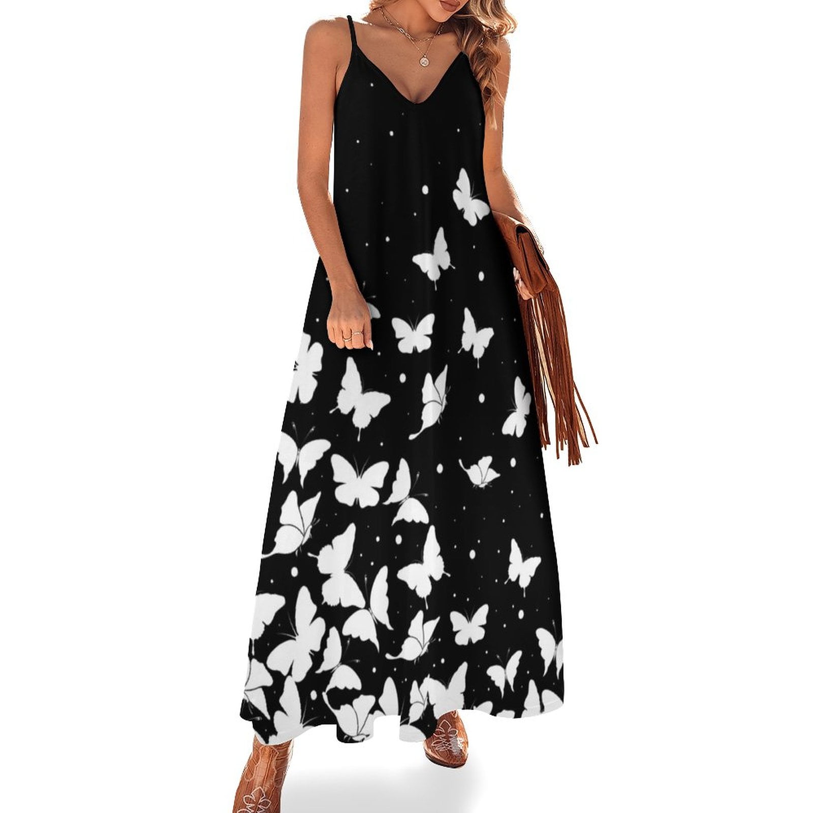 Butterfly pattern Sleeveless Dress women's evening dresses Party ...
