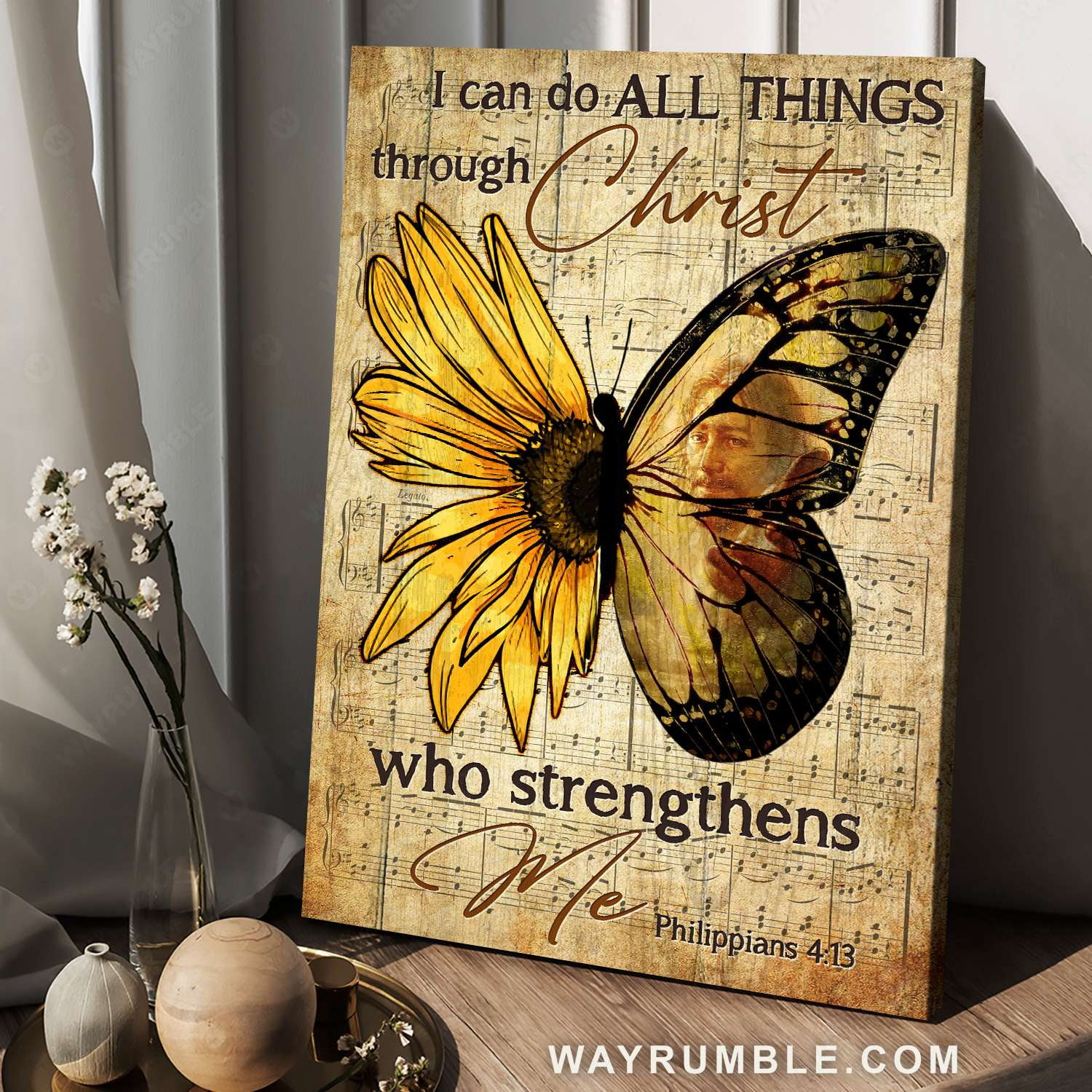 Butterfly wings, Sunflower pattern, Jesus help me, I can do all things - Jesus Portrait poster ...