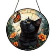 Butterfly with Black Cat Stained Glass Suncatcher Window Hanging, Cozy ...